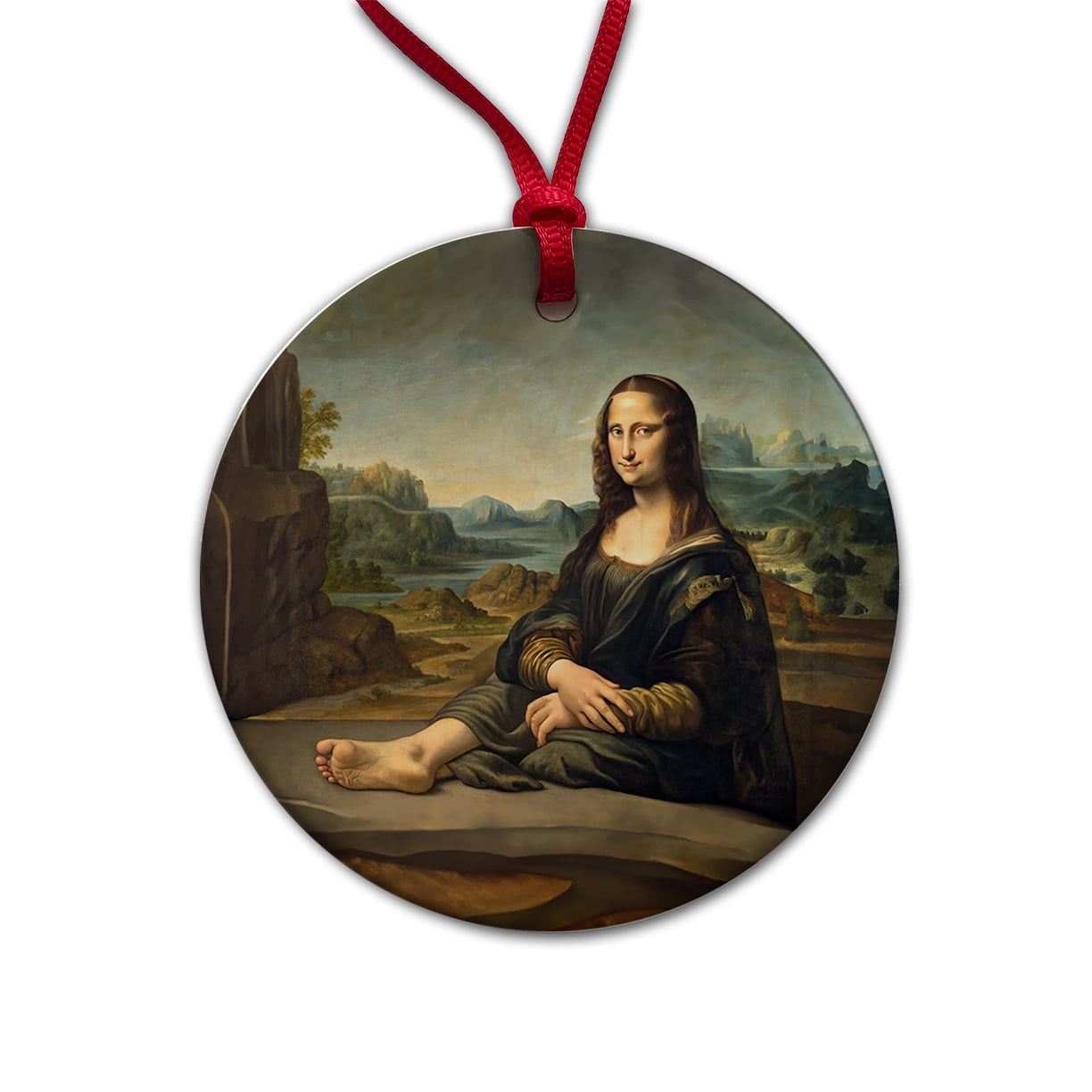 Mona Lisa With Foot Funny Christmas Tree Holiday Round Ceramic Ornament ...