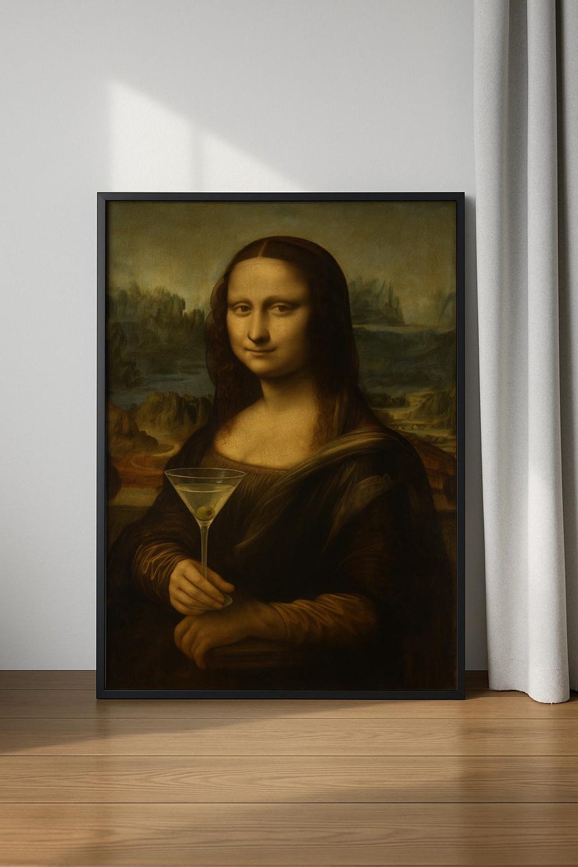 Mona Lisa With Martini, Mona Lisa Parody, Trendy, Funny Mona Lisa Print ...