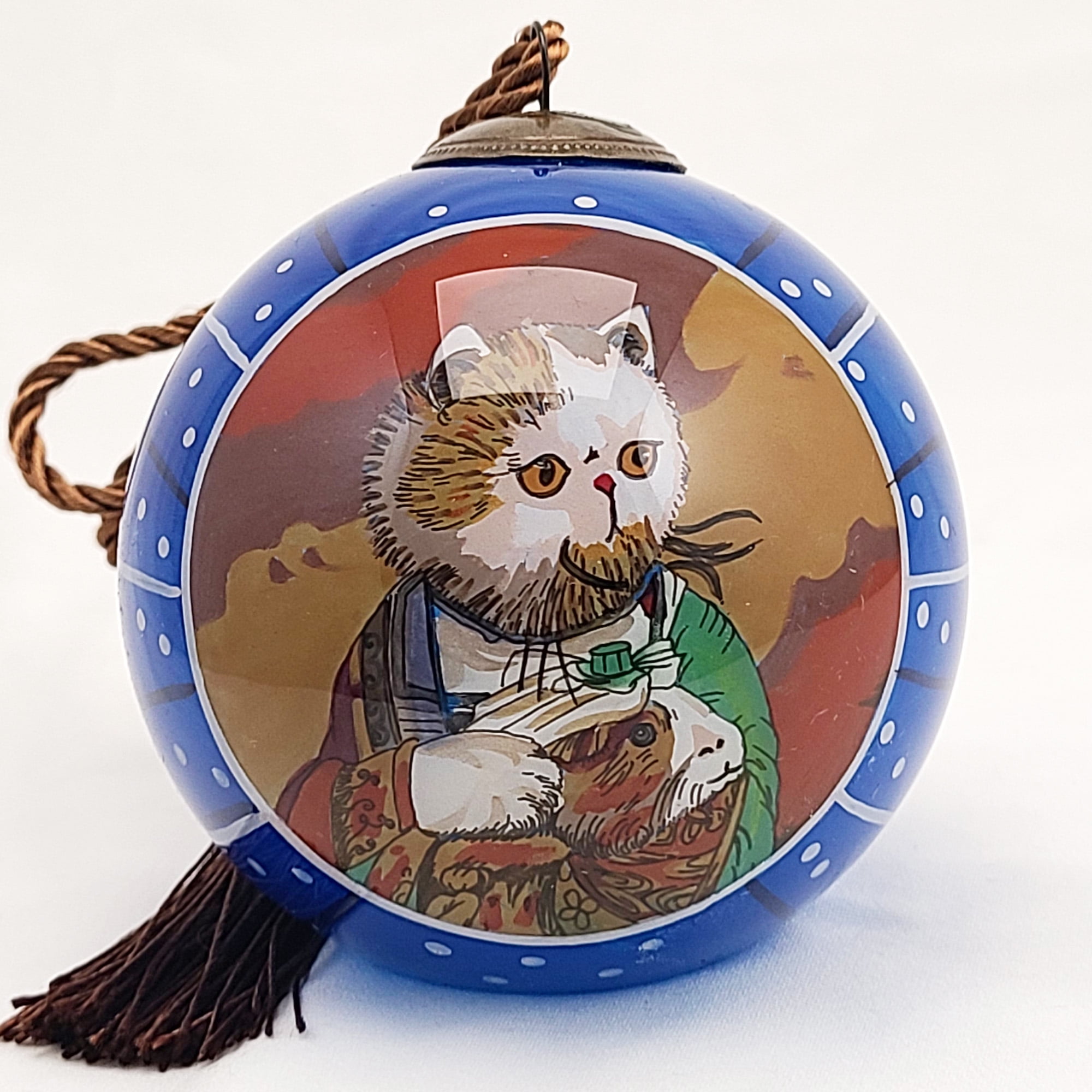 Mona Lisa's Cat Blue - Inside Painted Glass Ornament with Premium Gift Box Handmade for Home and ...