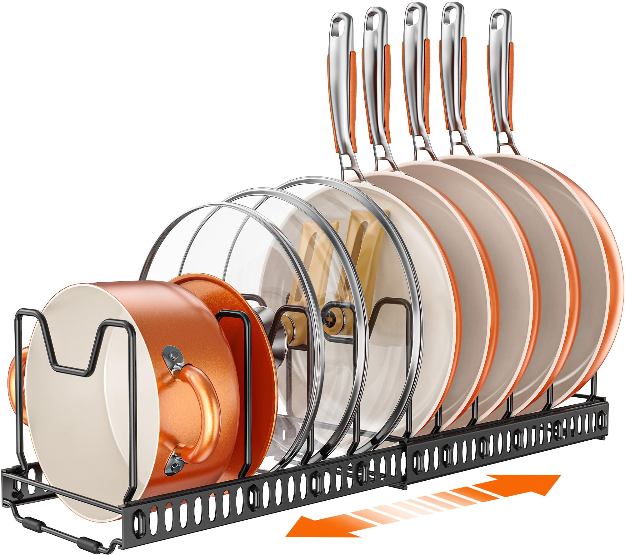 MonaSixy Expandable Pot and Pan Organizer Rack for Cabinet, Pot Lid ...