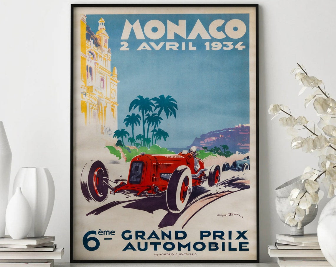 Monaco 1934 Grand Prix Vintage Poster Race Car Wall Art Print, Race Fan ...