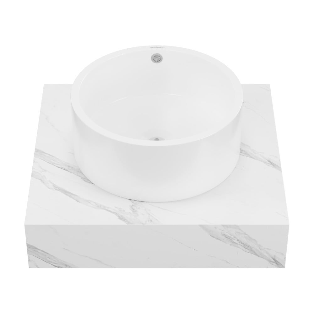 Monaco 24" Floating Bathroom Shelf with Vessel Sink in White Marble - Walmart.com