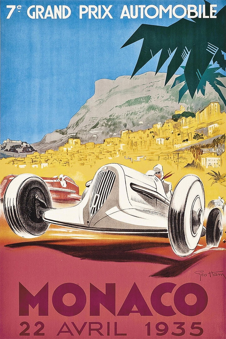 Monaco Grand Prix 1935 Vintage Racing Travel Auto Wall Art Home - Style ...