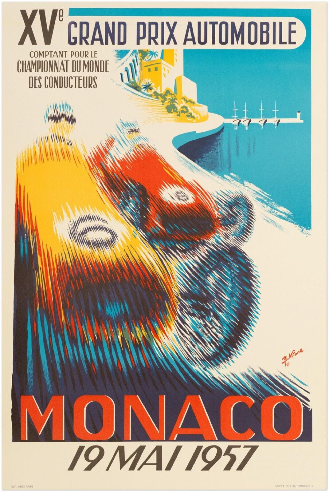 Monaco Grand Prix 1957 - Vintage Auto Racing Poster (12x18Inches(Black ...