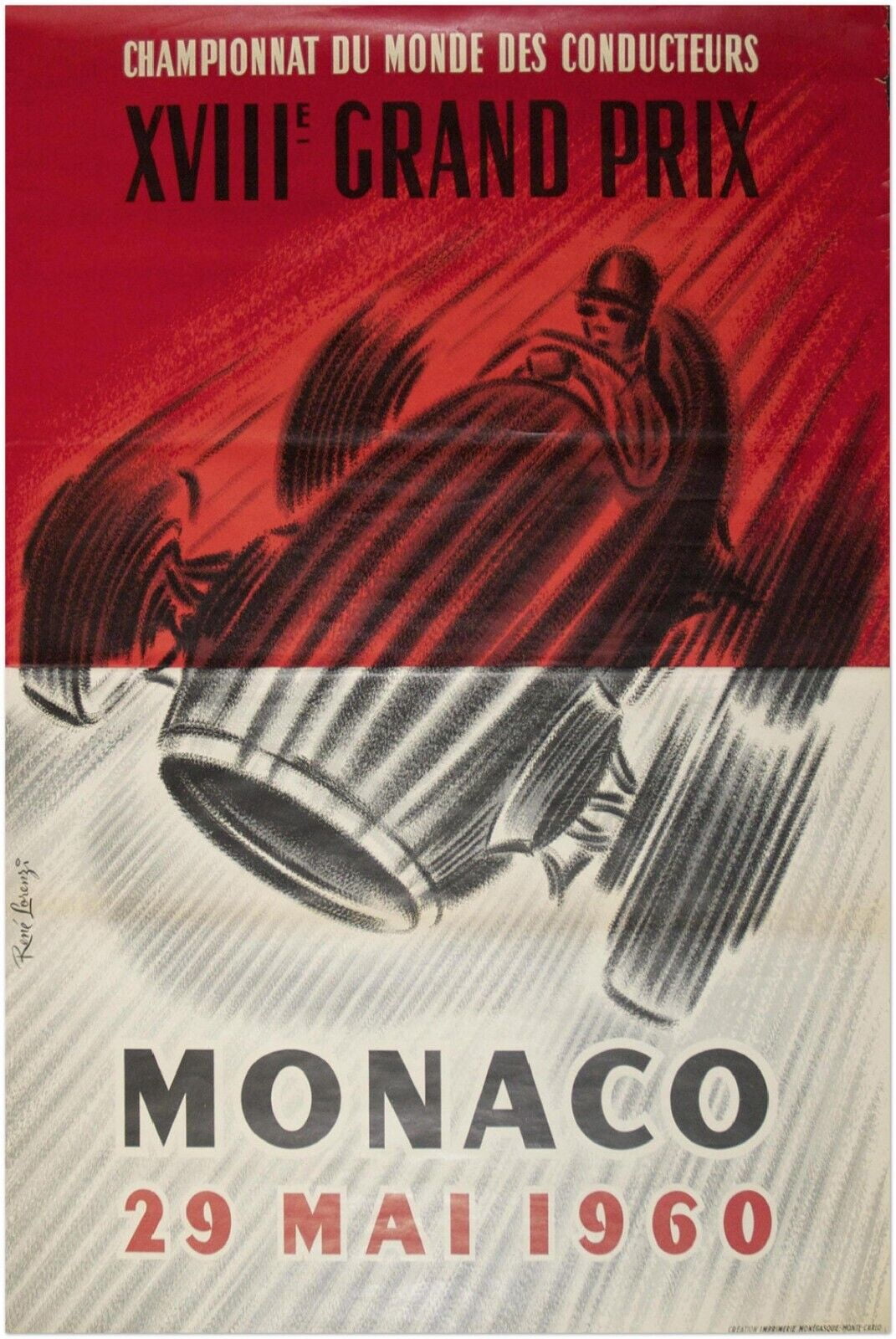 Monaco Grand Prix 1960 - Vintage Auto Racing Poster (12x18Inches(Black ...