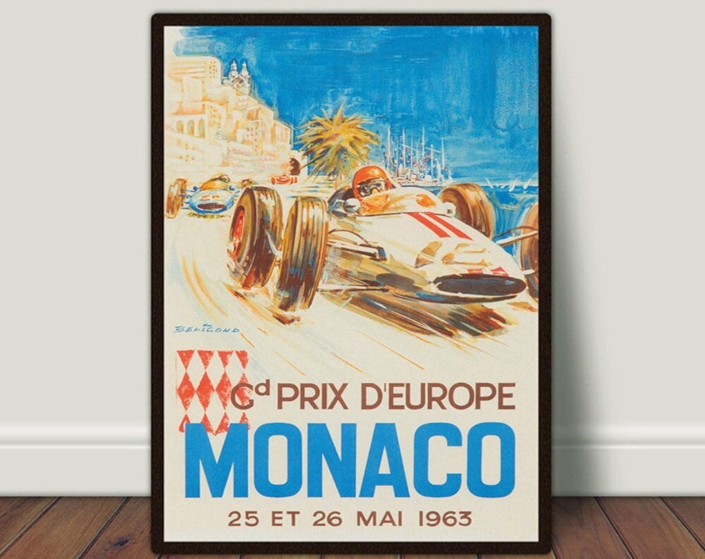 Monaco Grand Prix Print, Vintage Wall Art, Car Race Poster, 1963 Grand ...