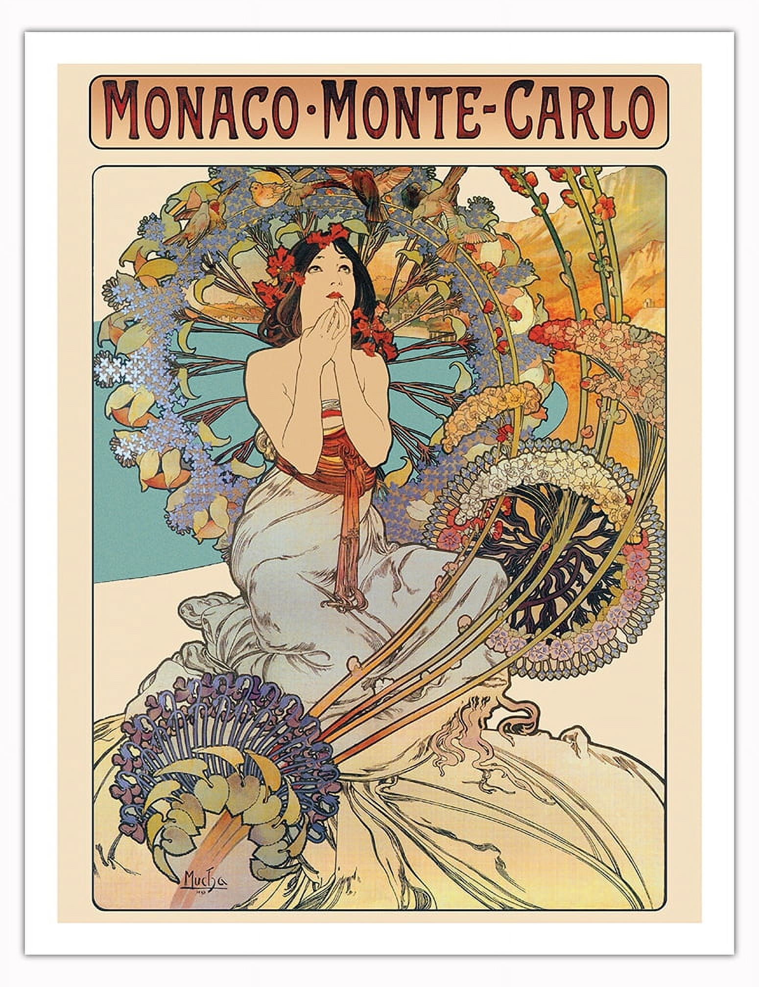 Monaco.Monte-Carlo - Vintage Railroad Travel Poster by Alphonse Mucha c ...