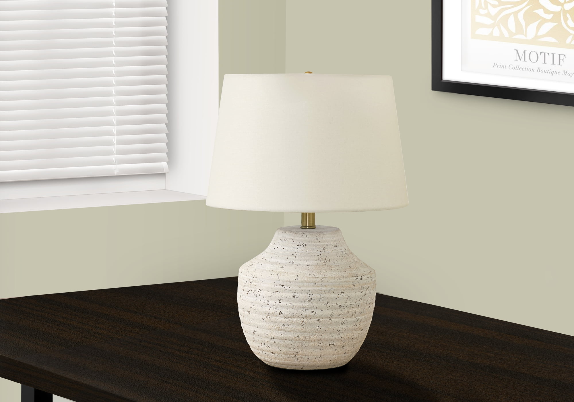 Monarch 20" Concrete Stone Table Lamp with Tapered Drum Shade in Cream ...