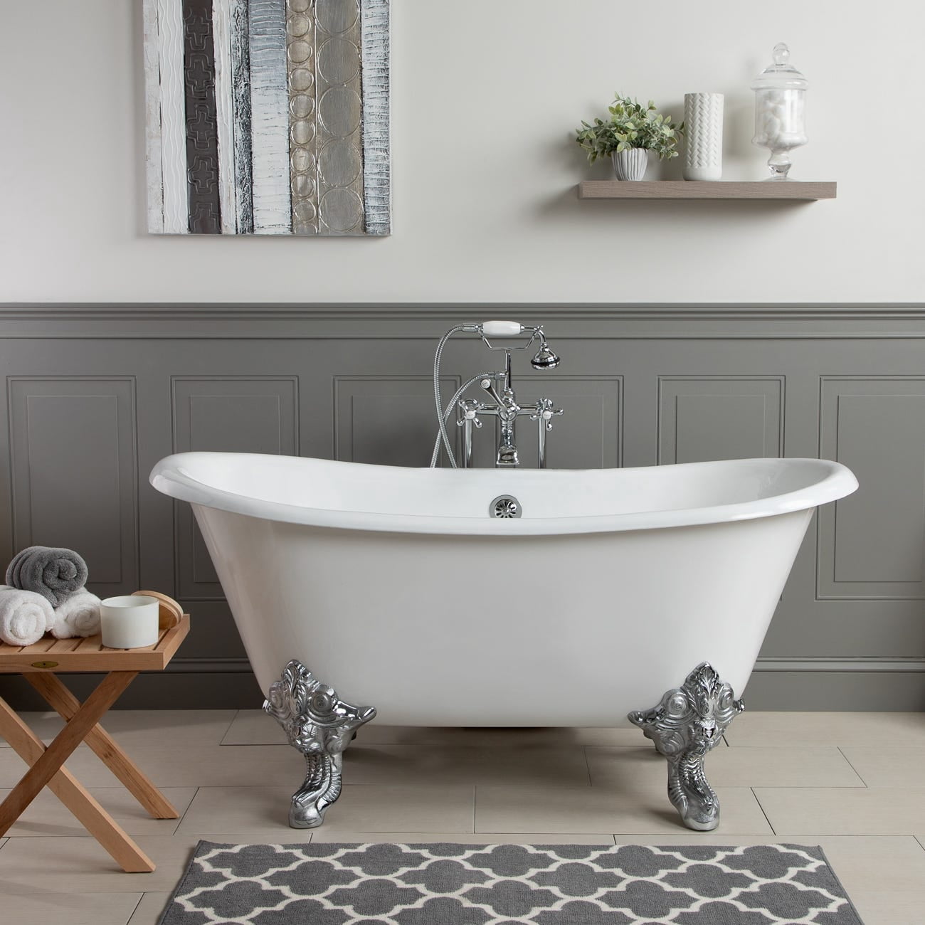 Monarch 72 Inch Cast Iron Double Slipper Clawfoot Tub - No Faucet ...
