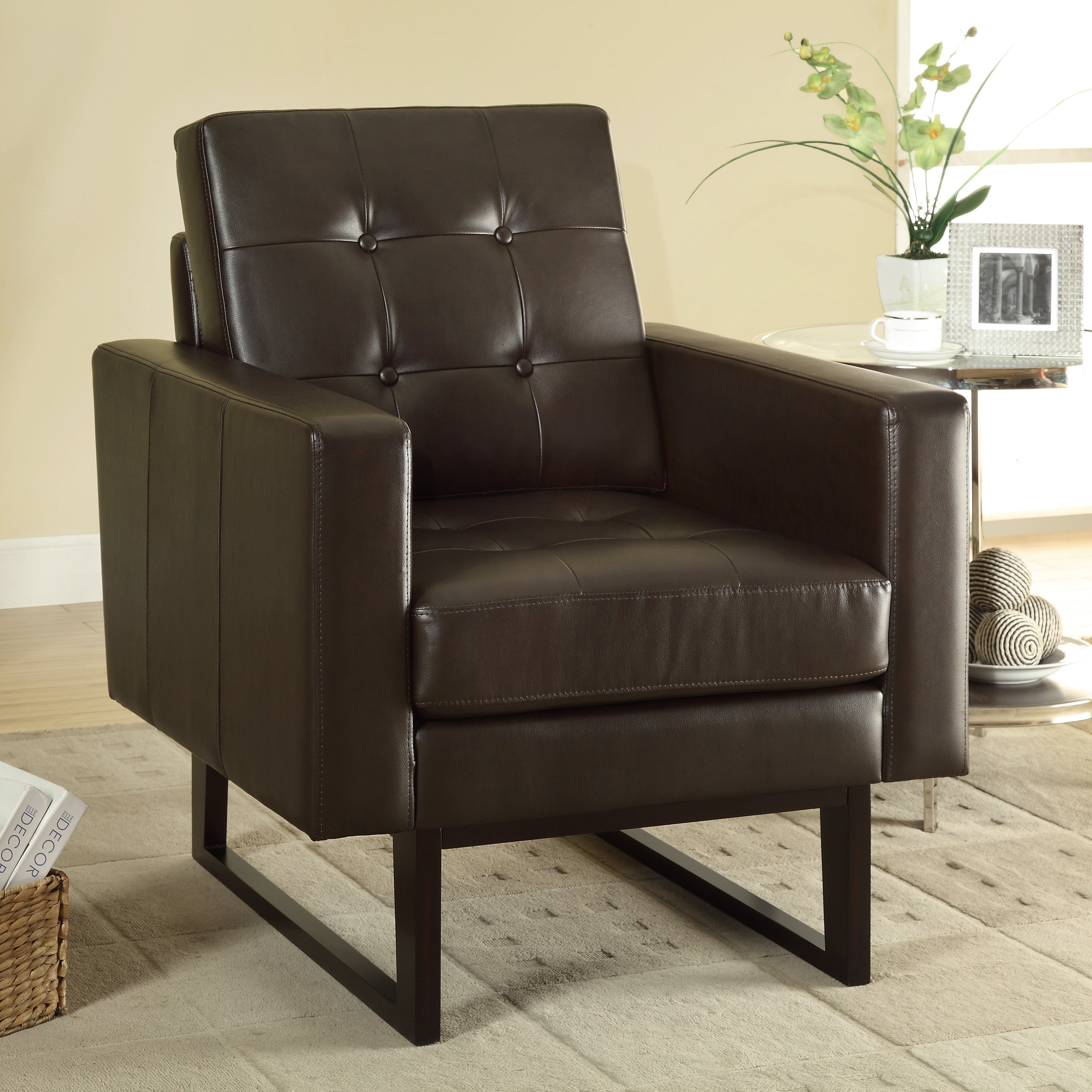 Monarch Leather Accent Chair in Dark Brown - Walmart.com