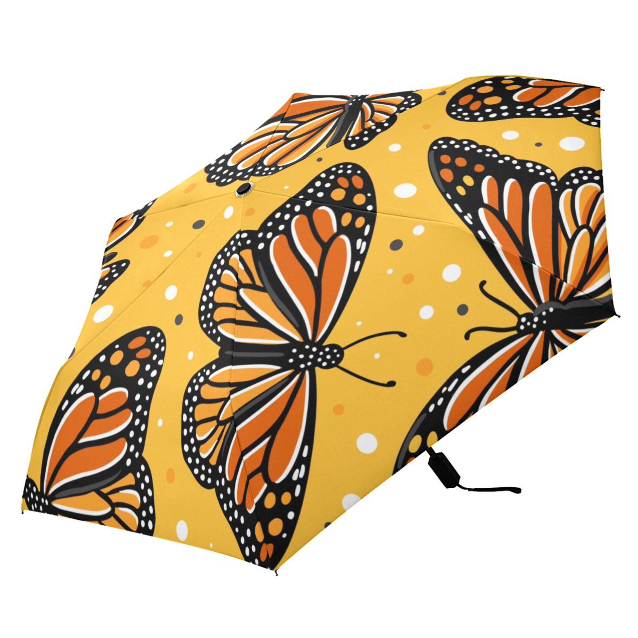 Monarch Butterflies Compact Folding Umbrella for Rain Windproof Travel ...
