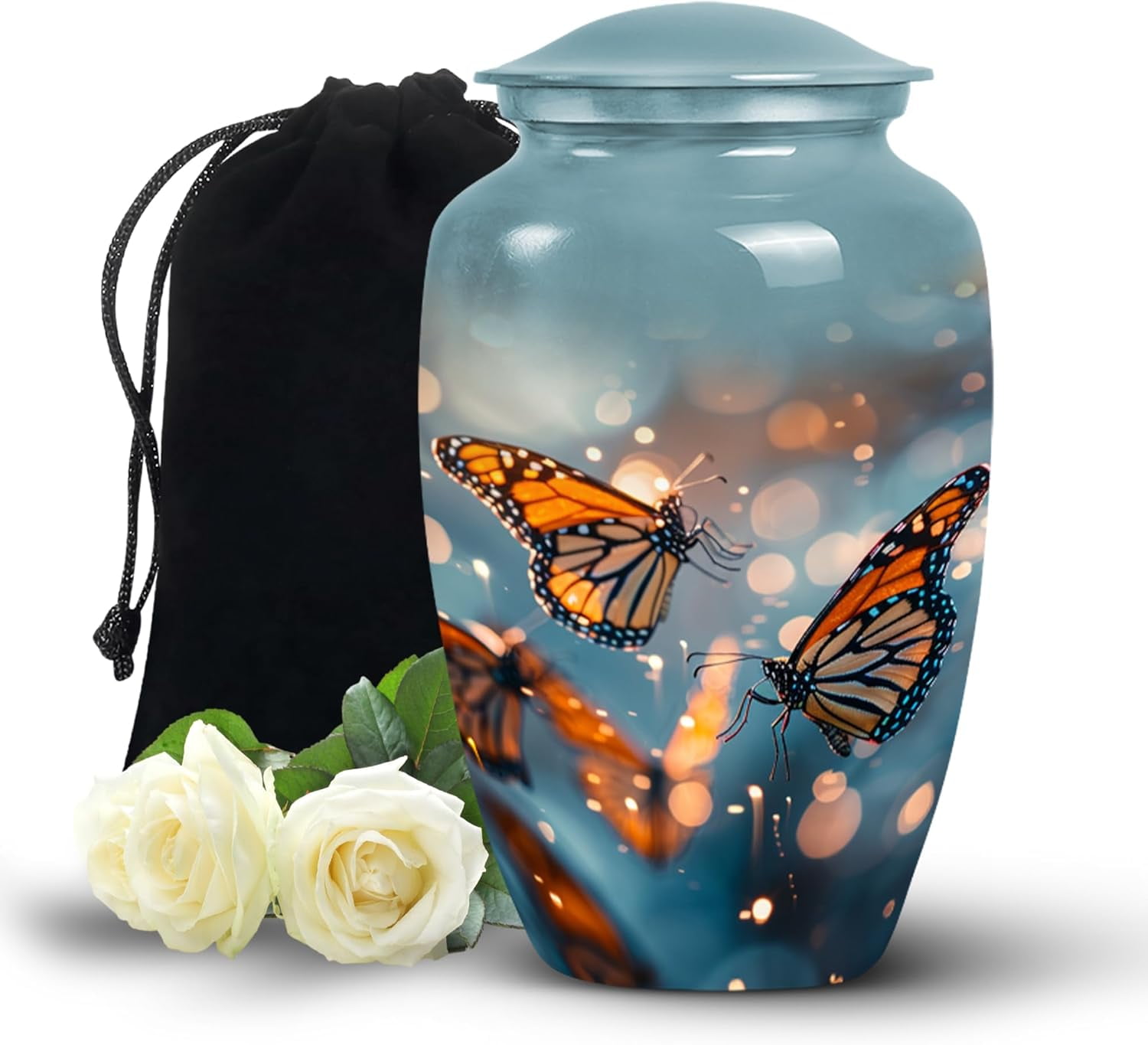 Monarch Butterflies Cremation Urn - Blue Urn for Ashes Adult Male ...