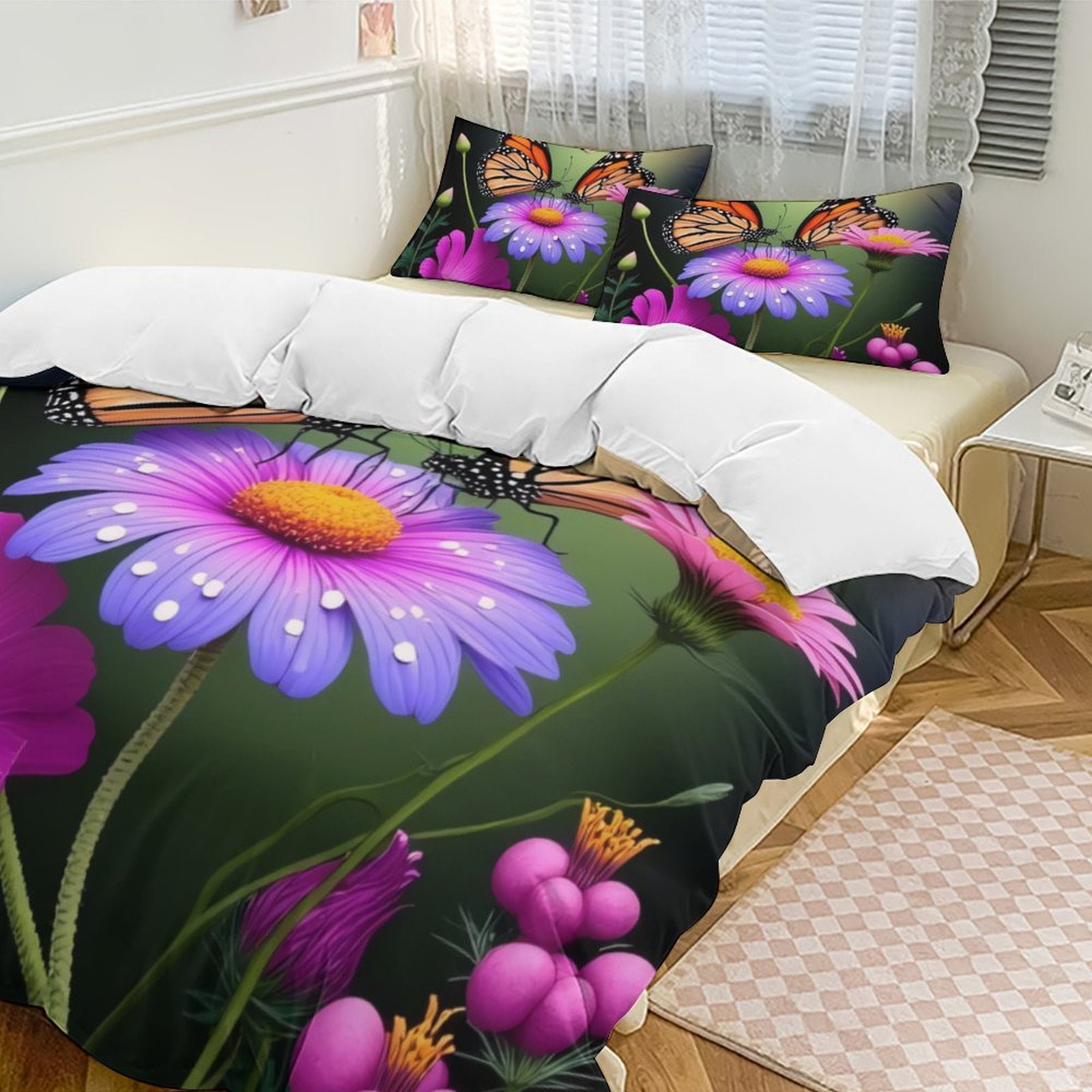 Monarch Butterflies Floral Print 3D Duvet Cover Set Quilt Cover Theme ...