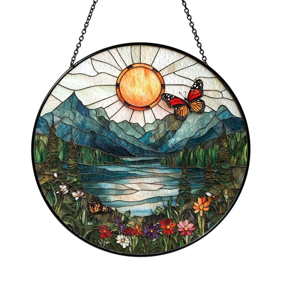 Monarch Butterflies Stained Glass Style Suncatcher, Forest Lake Window ...