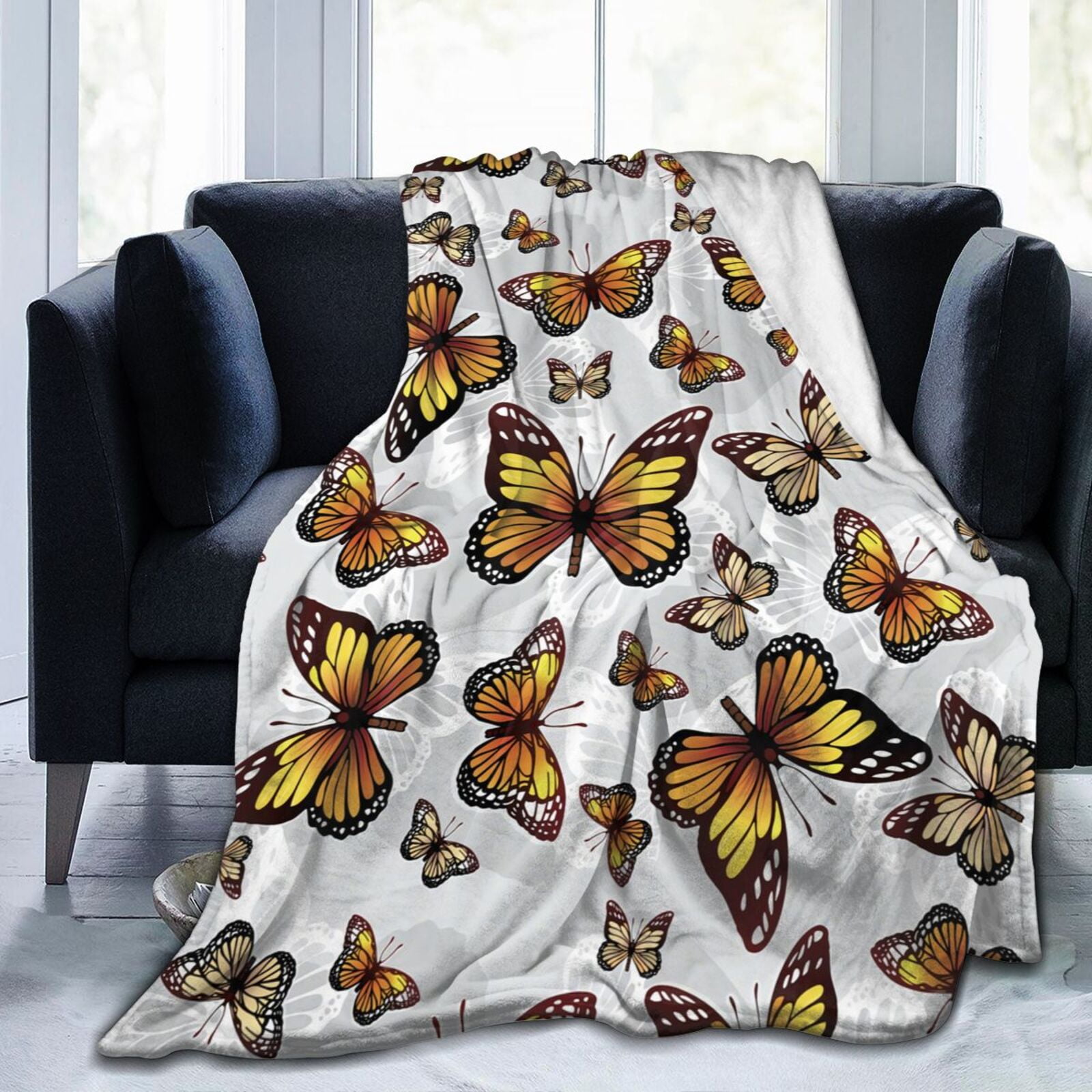 Monarch Butterflly Pattern Throw Blanket Soft Cozy Warm Durable Fuzzy ...