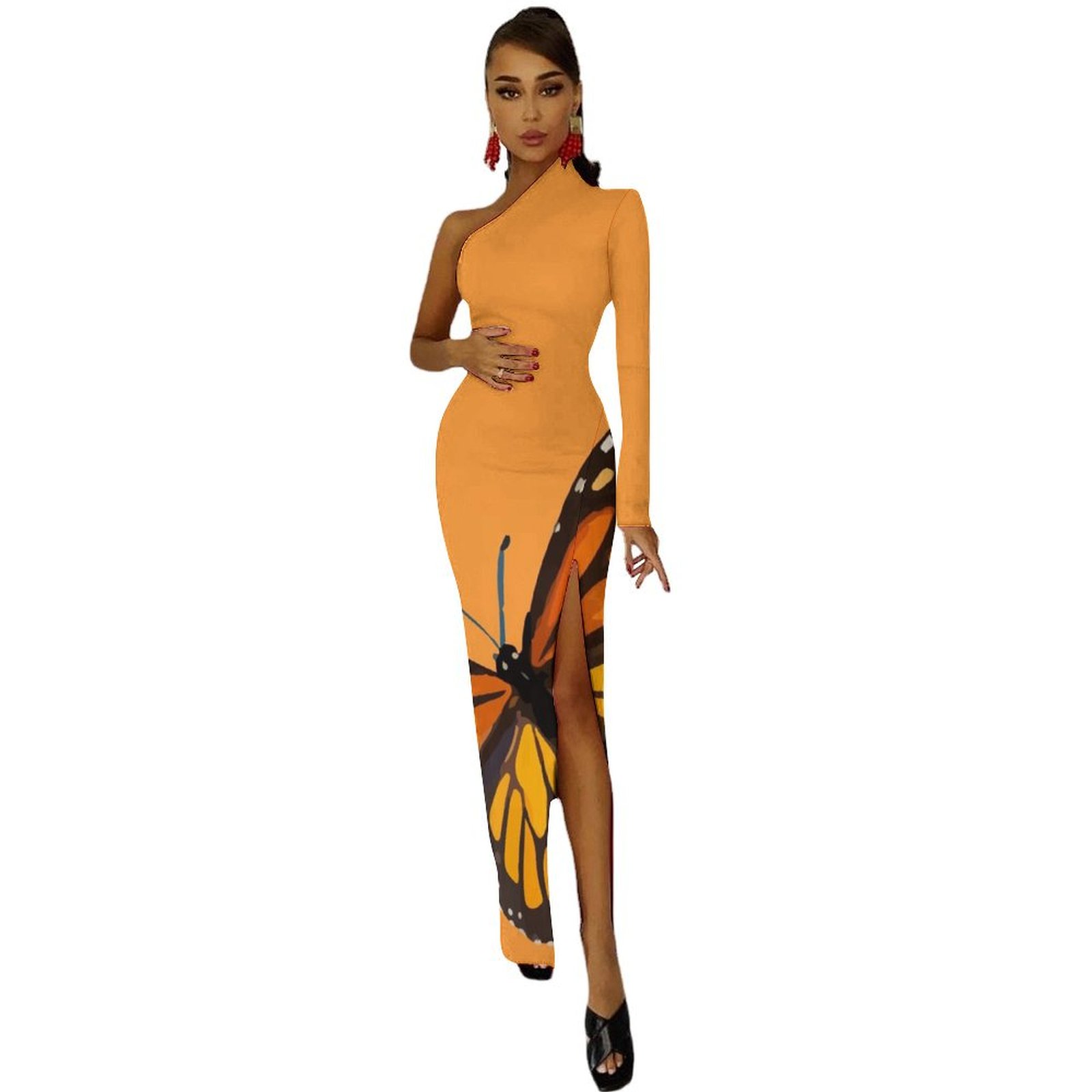 Monarch Butterfly - Burnt Orange Half Dleeve Split Dress birthday dress ...