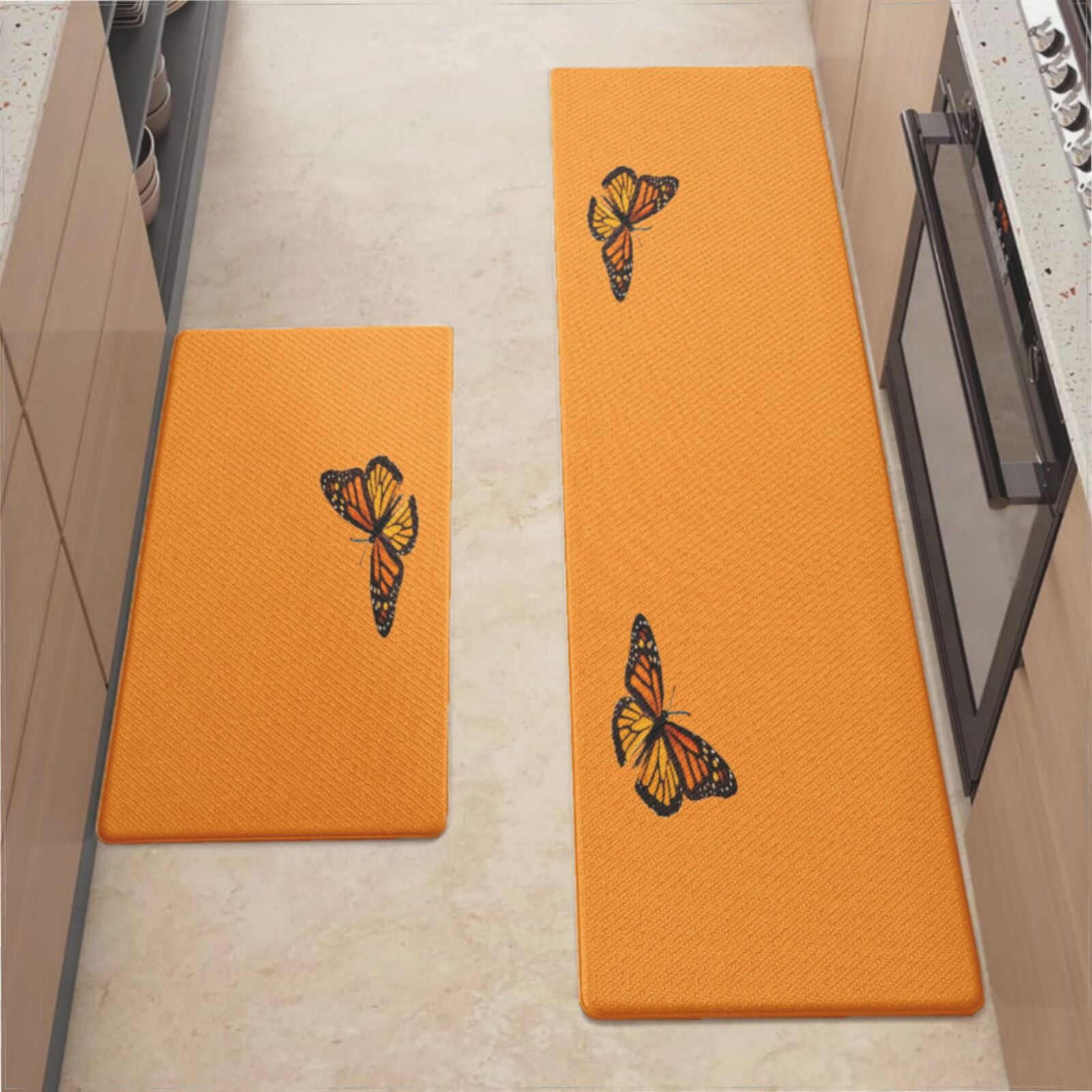 Monarch Butterfly Burnt Orange Pvc Kitchen Mat Runner 2 Pieces Non Slip ...