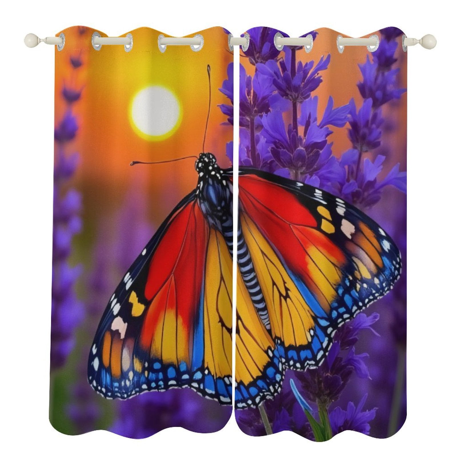 Monarch Butterfly Floral Sunset 2 Panels 3D Printing Pattern Curtain ...