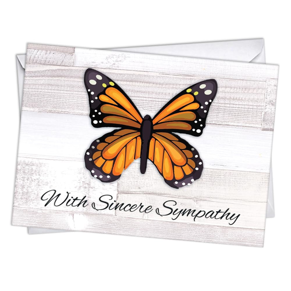 Monarch Butterfly Funeral Sympathy Condolence Greeting Cards | 1 Pack ...