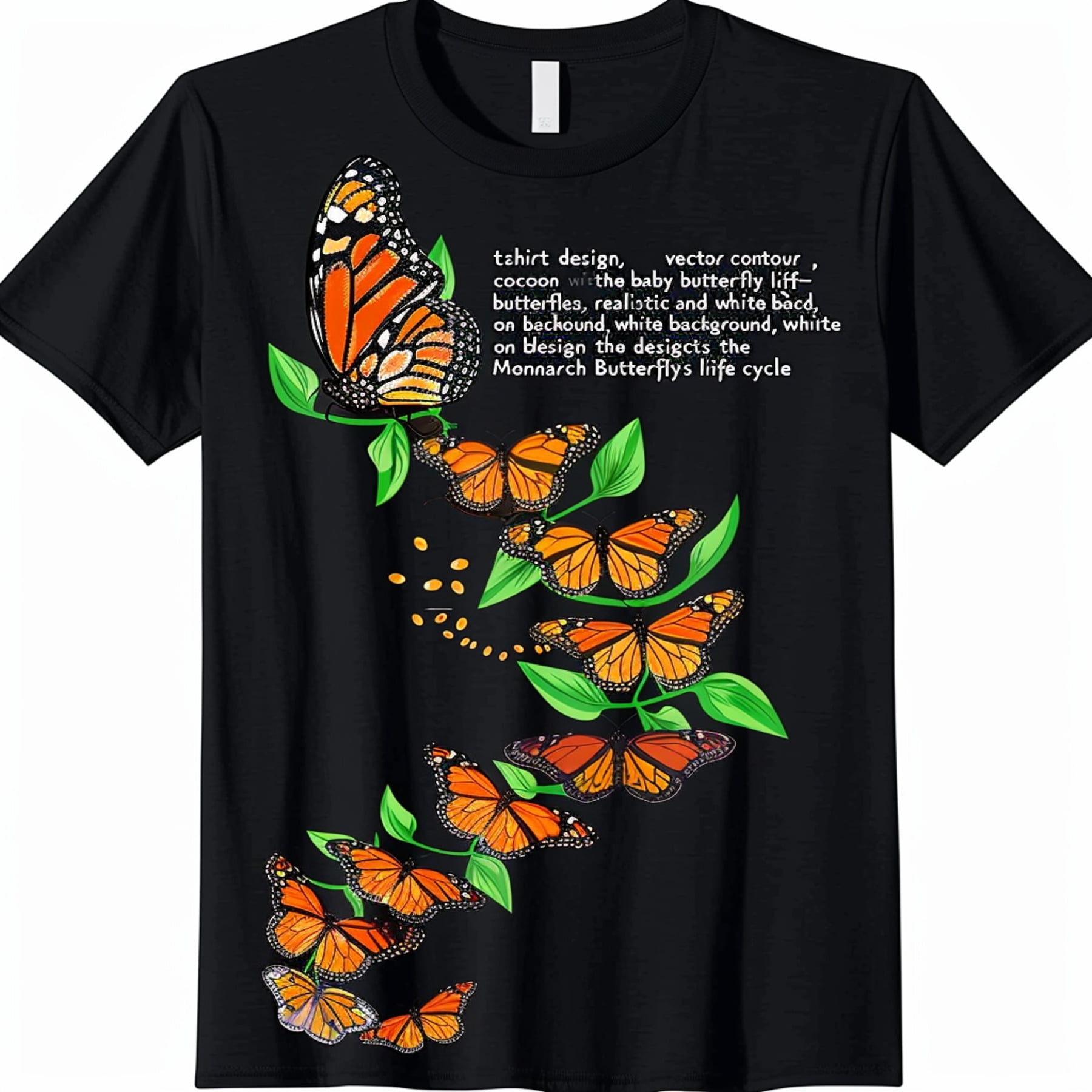 Monarch Butterfly Life Cycle Vector Design on Black Tee Realistic ...