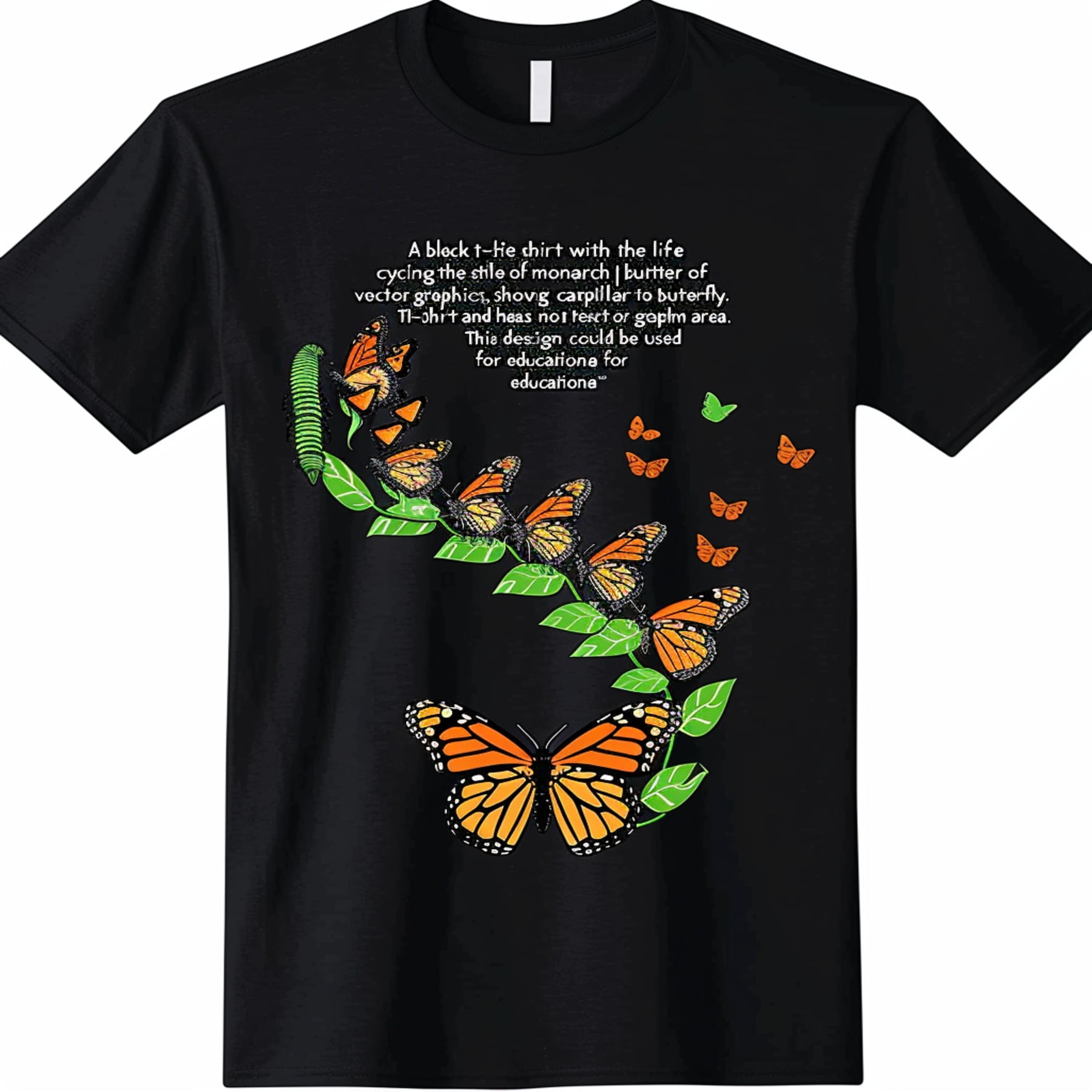 Monarch Butterfly Life Cycle Vector Graphic Design Black TShirt ...