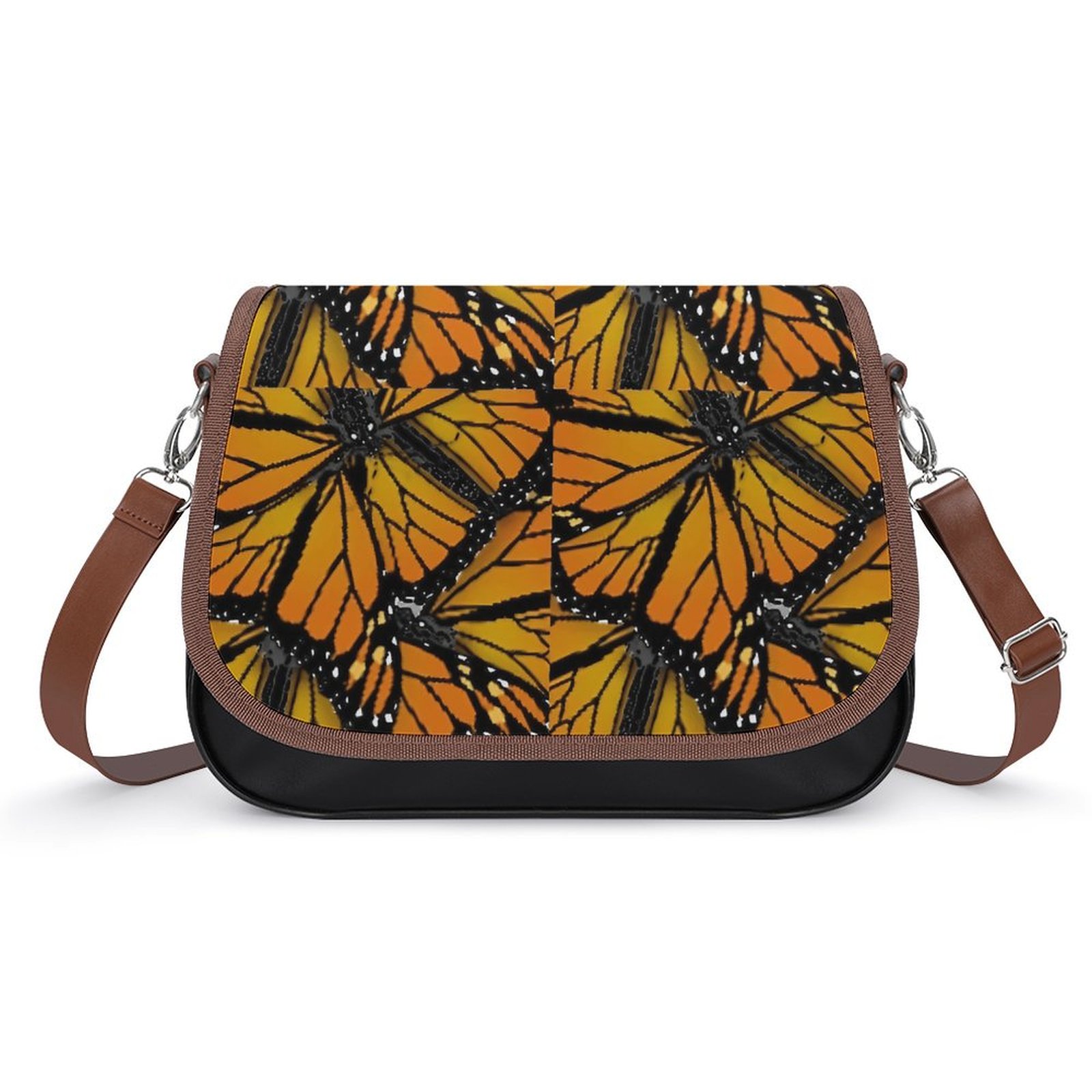 Monarch Butterfly Pattern Abstract Black Art Pu Leather Shoulder Bag ...