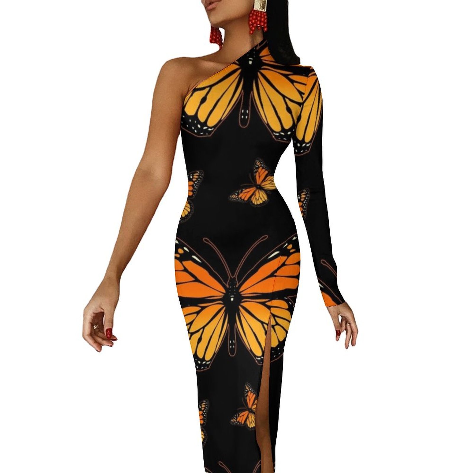 Monarch Butterfly Rapsody Half Dleeve Split Dress Clothing female ...