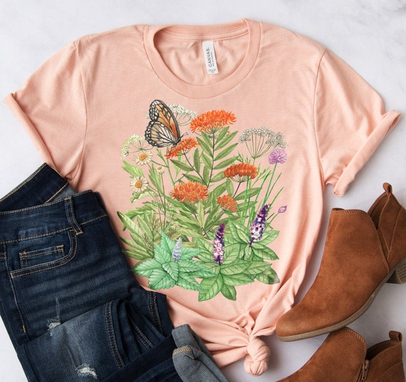 Monarch Butterfly Shirt, Save the Monarchs, Plant Milkweed, Butterfly Lover Tee, Pastel Floral ...