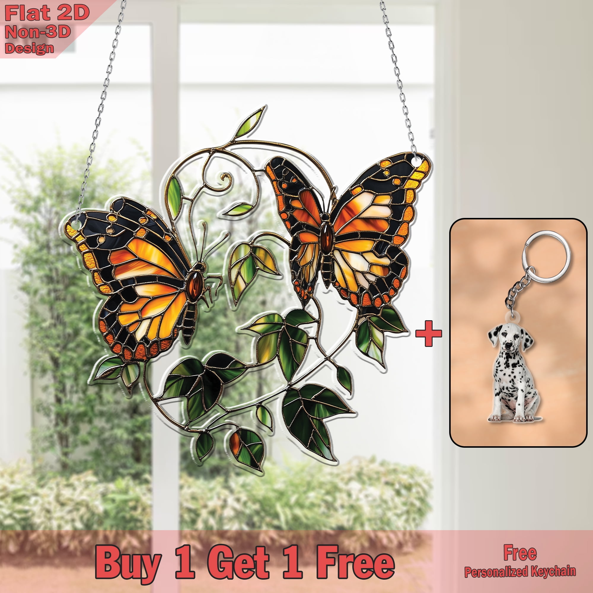 Monarch Butterfly Stained Glass Effect Acrylic Window Hanging – Nature ...
