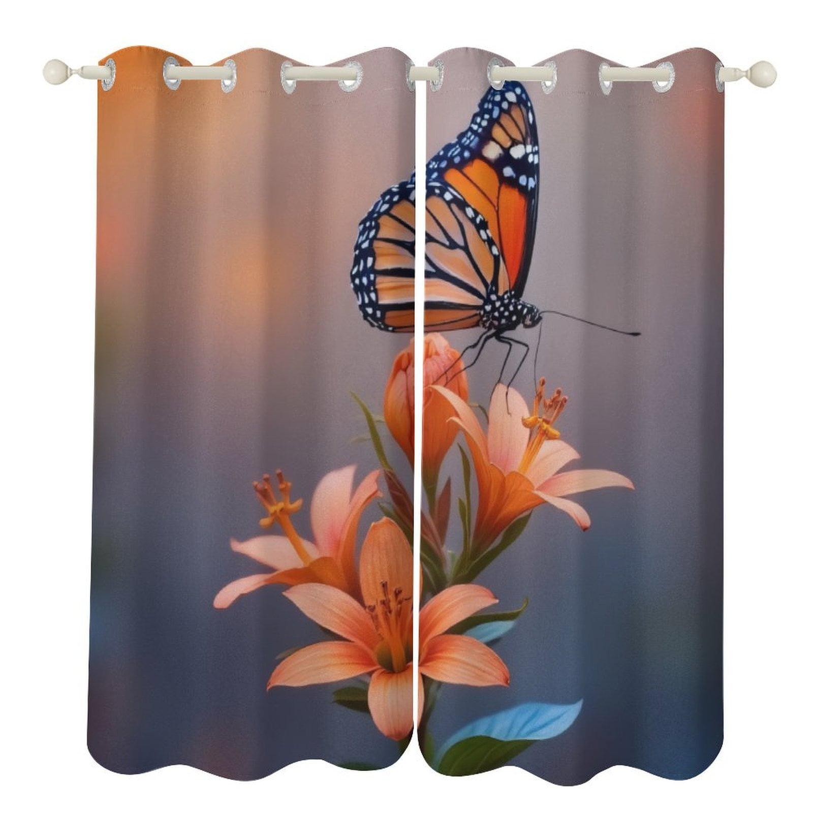 Monarch Butterfly on Orange Lilies 2 Panels Curtains for Bedroom Living ...
