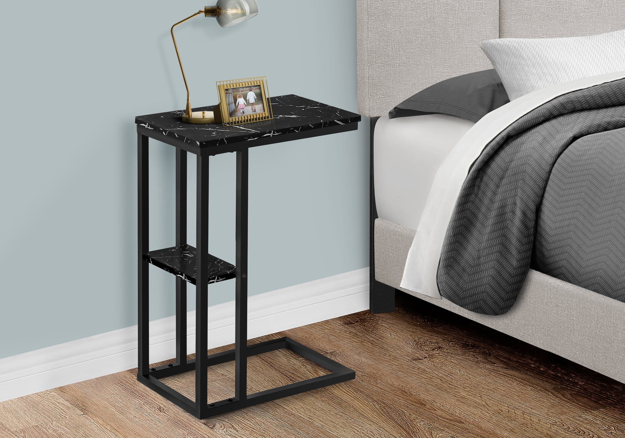Monarch C-shaped Accent Table in Metal Black Marble Look - Walmart.com