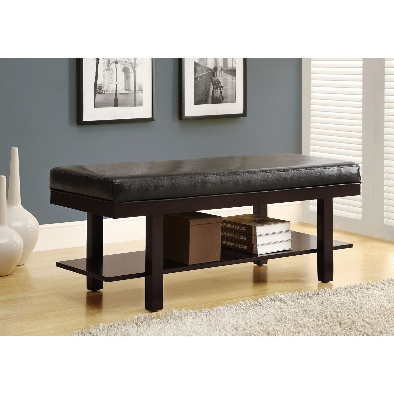Monarch Solid Wood 48" Bench in Cappuccino and Brown Faux Leather ...
