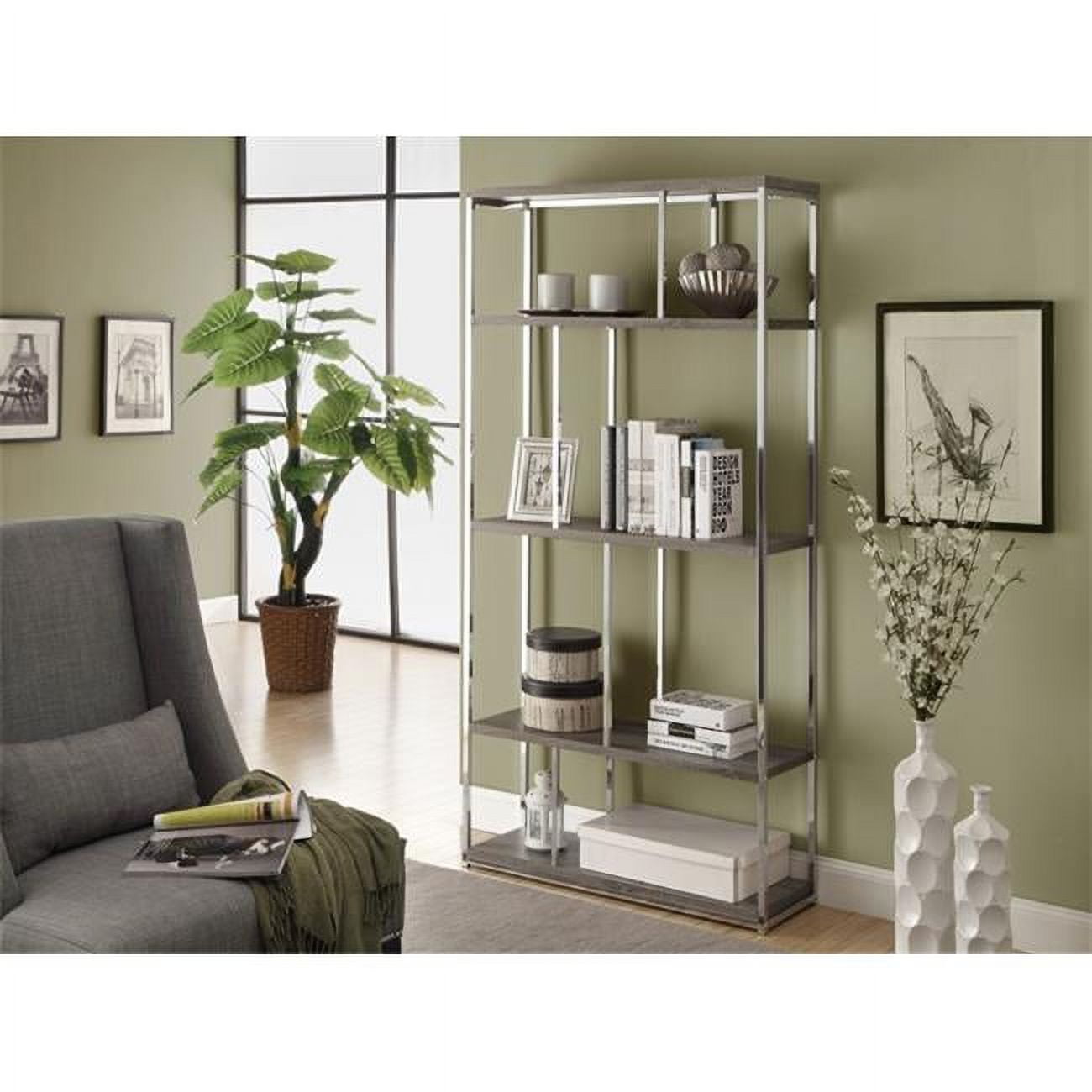 Monarch Specialties Bookcase 72"H, Dark Taupe With Chrome Metal ...