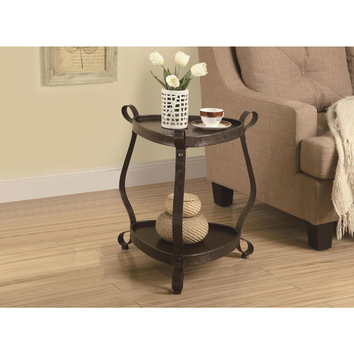 Monarch Specialties Bronze Metal Accent Table, Bronze/Dark Walnut ...