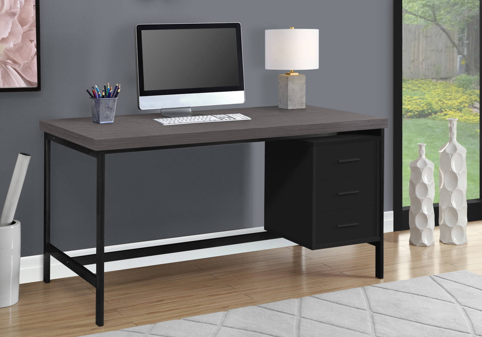 Monarch Specialties Computer Desk - 60"L, Black, Grey Top, Black Metal ...