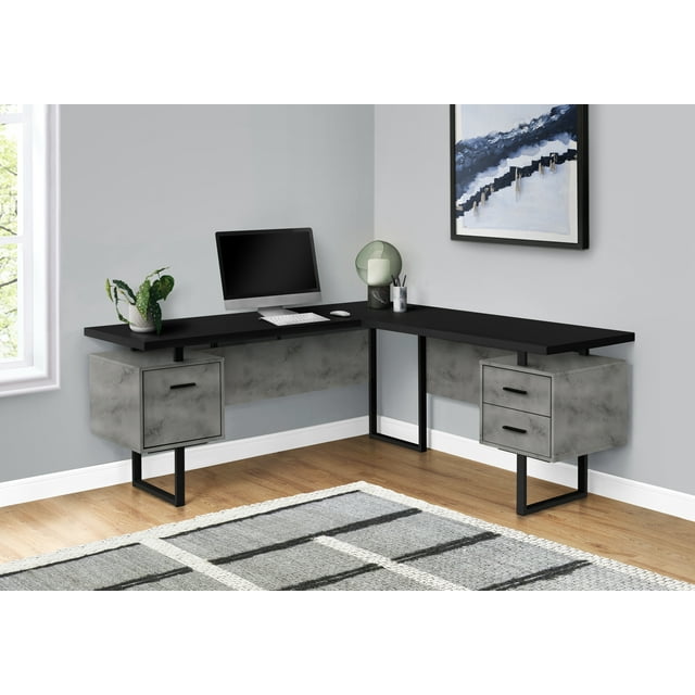 "Monarch Specialties L-Shaped Corner Computer Desk, 70""L, Grey/Black ...