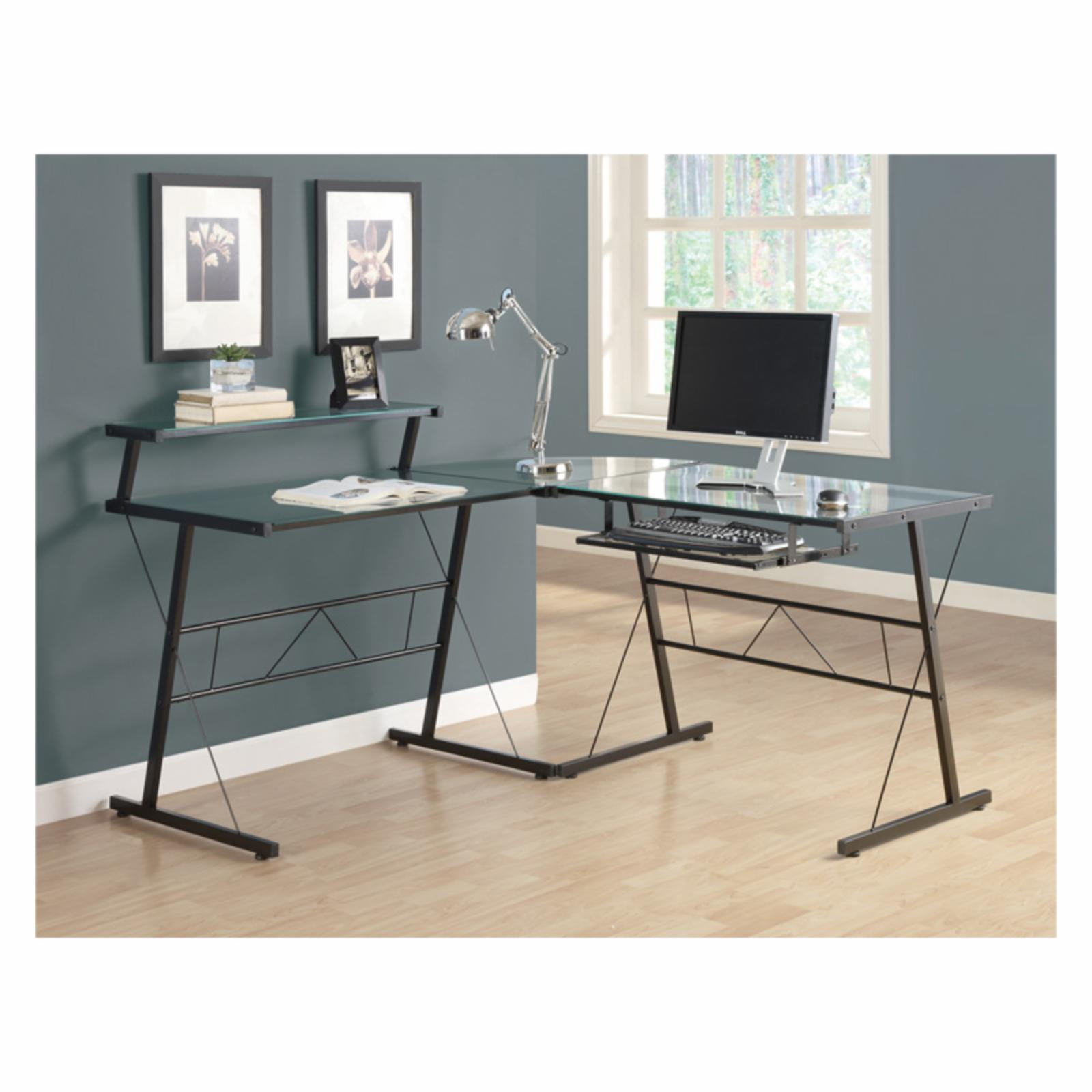 Monarch Specialties Computer Desk, Home Office, Corner, L Shape, Work, Laptop, Black Tempered ...
