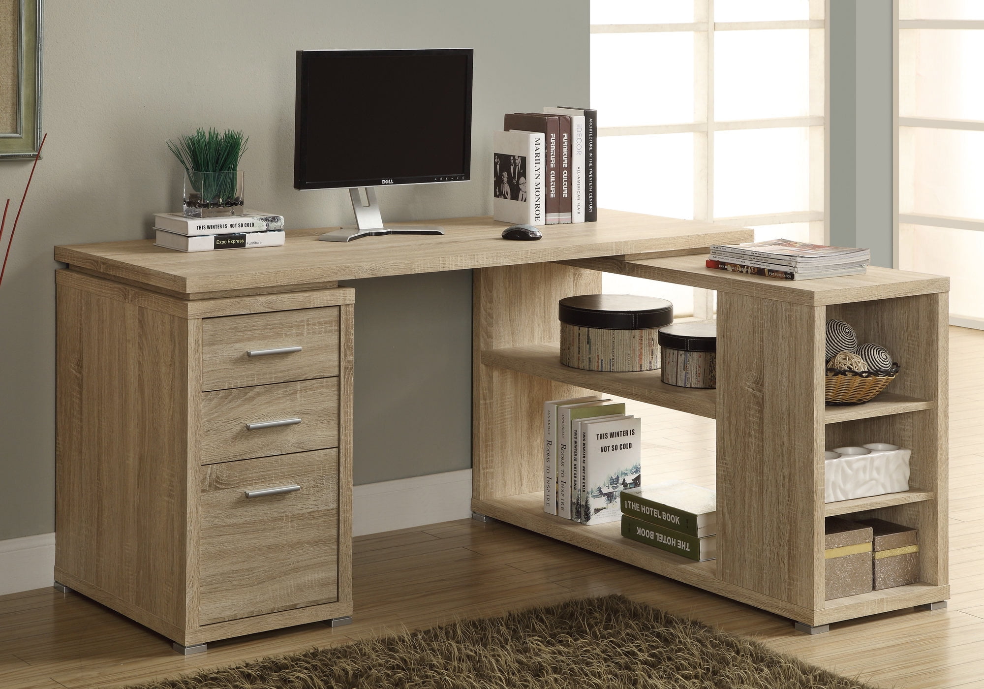 "Monarch Specialties L-Shaped Corner Computer Desk with Storage Spaces ...