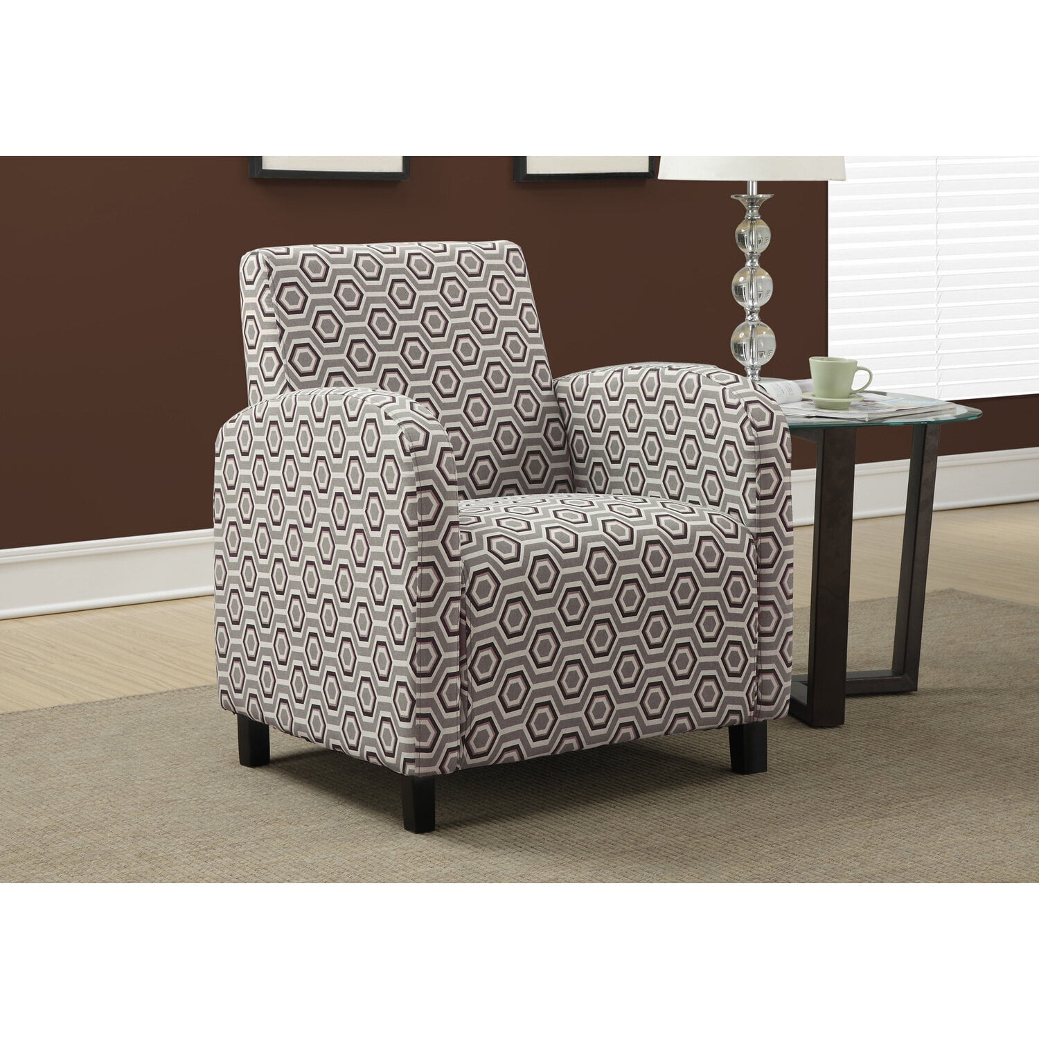Monarch Specialties I 8044 Grey And Earth Tone Hexagon Fabric Accent Chair - Walmart.com