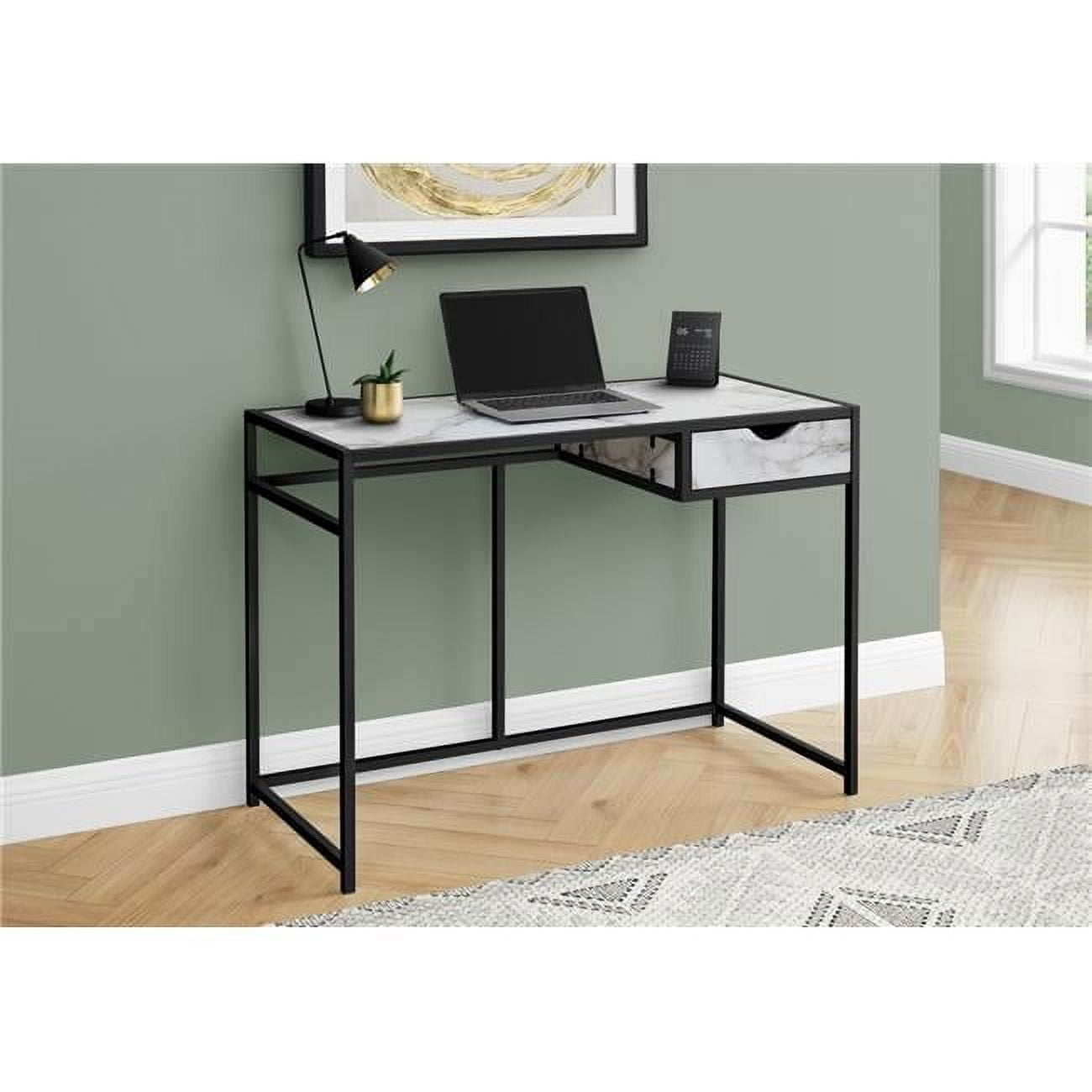 Monarch Specialties I 7571 42 in. Metal Computer Desk, White Marble ...