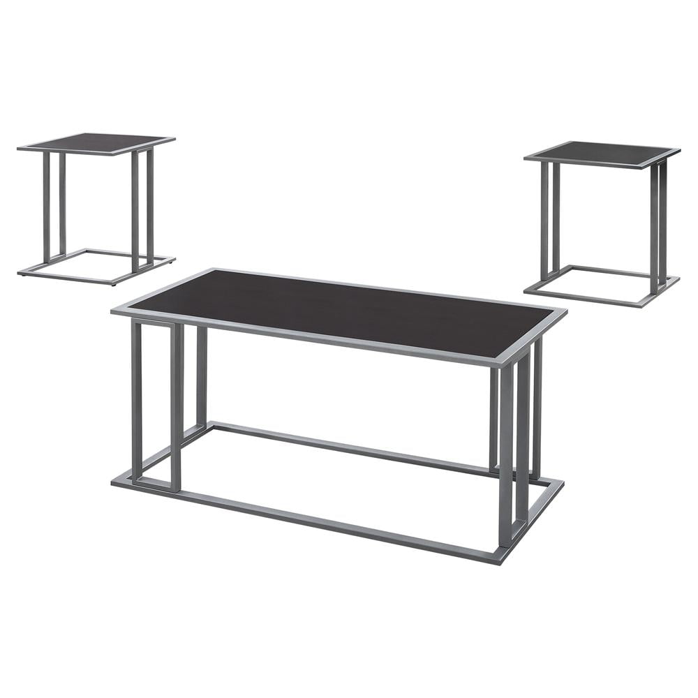 Monarch 3 Piece Coffee Table Set in Cappuccino and Silver - Walmart.com