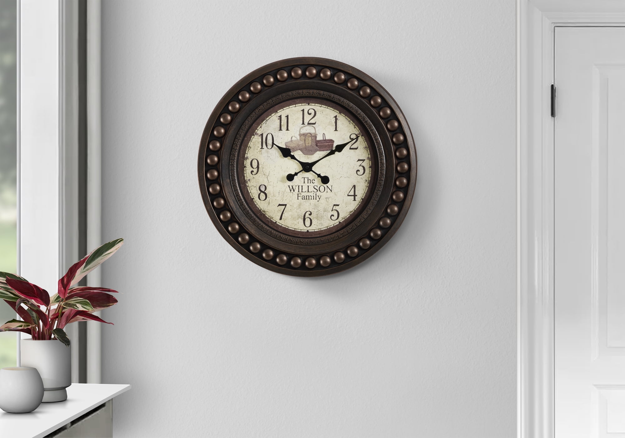Monarch Specialties I 9046 Clocks, 20" Round, Wall Clock, Antique Brown ...
