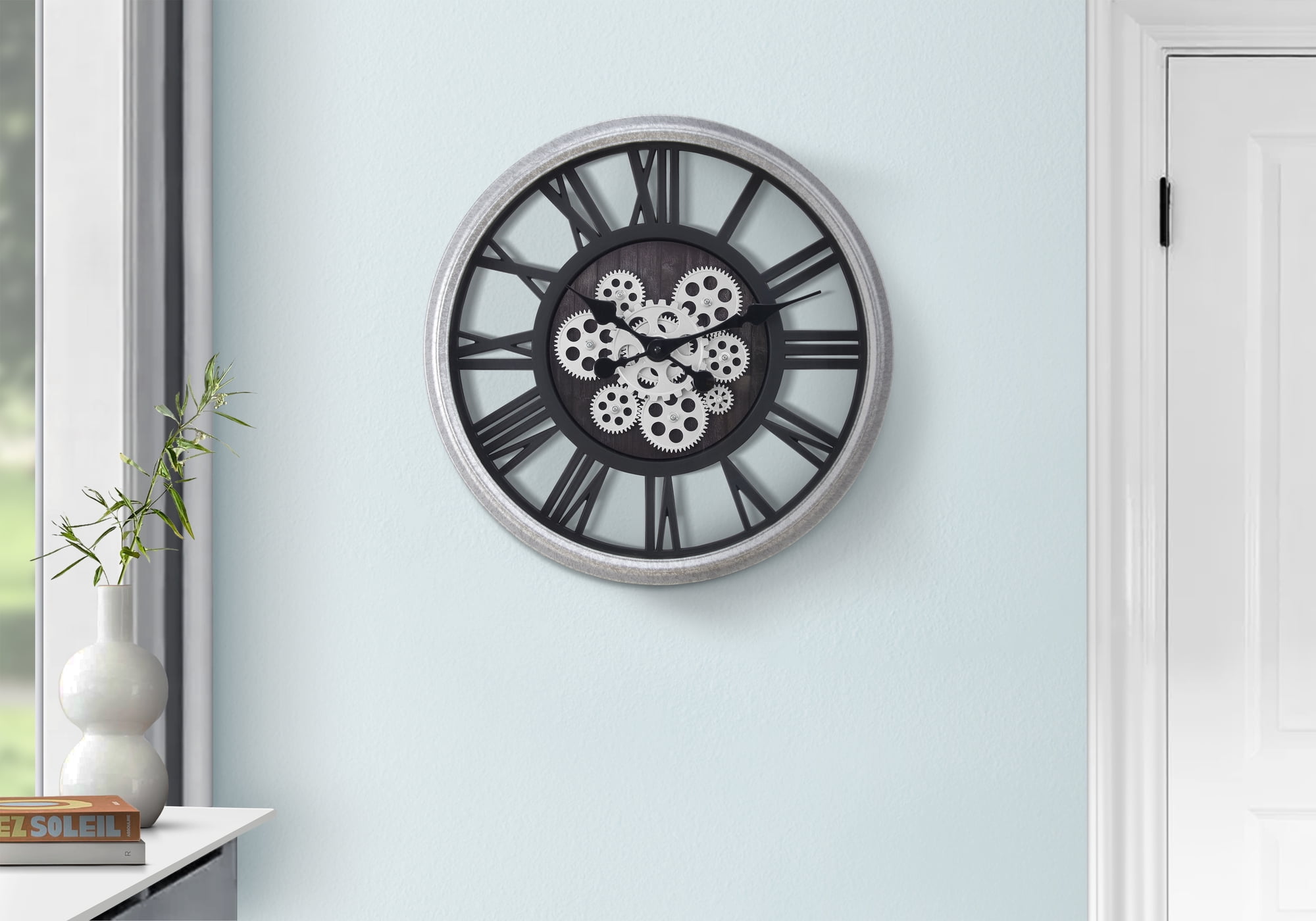 Monarch Specialties I 9058 Clocks, 20" Round, Gear Mechanism, Wall ...