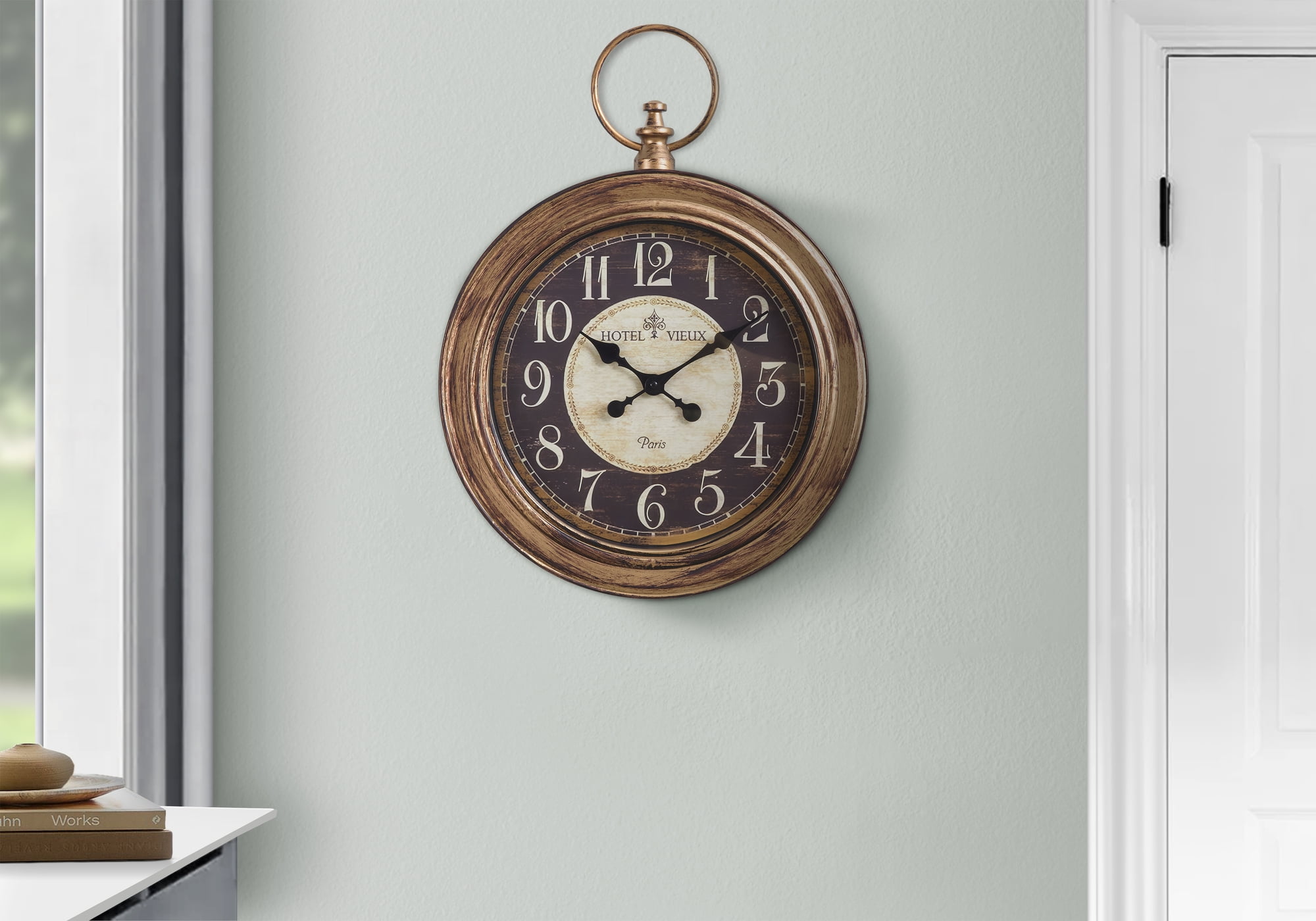 Clocks - 18" Round - Wall Clock - Antique Brown - Traditional - Walmart.com