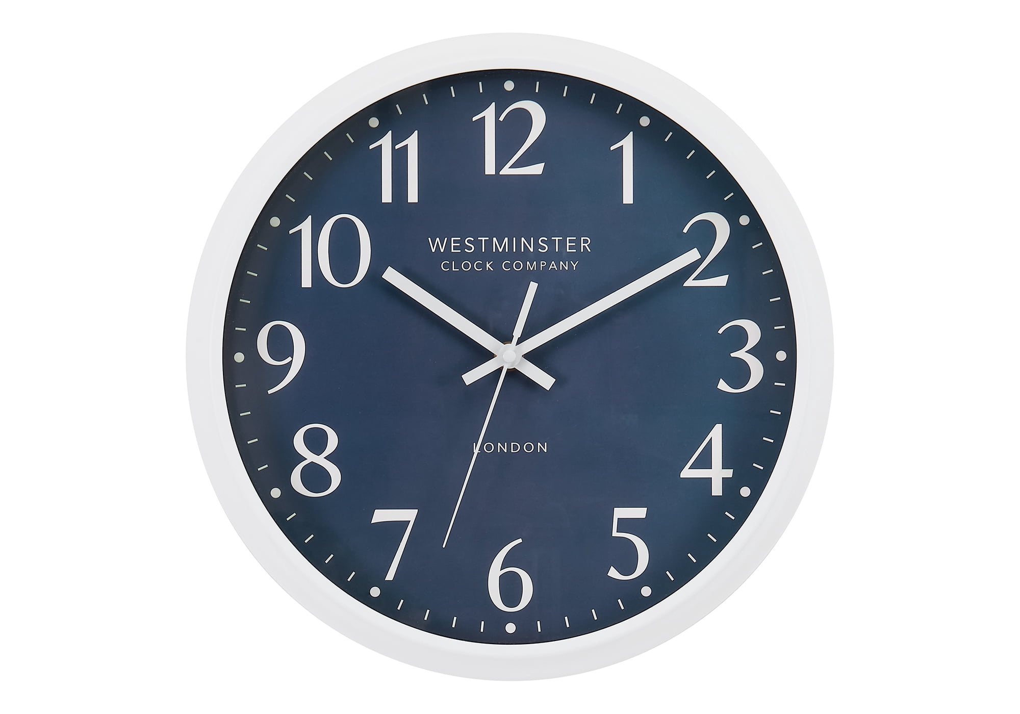 Clocks - 12" Round - Wall Clock - Blue Face - White Plastic Frame ...