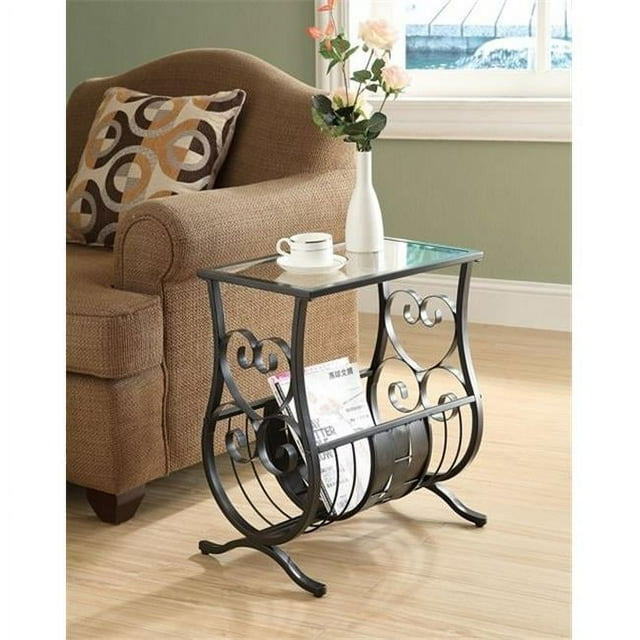 Monarch Specialties Satin Black Metal Magazine Table With Tempered ...