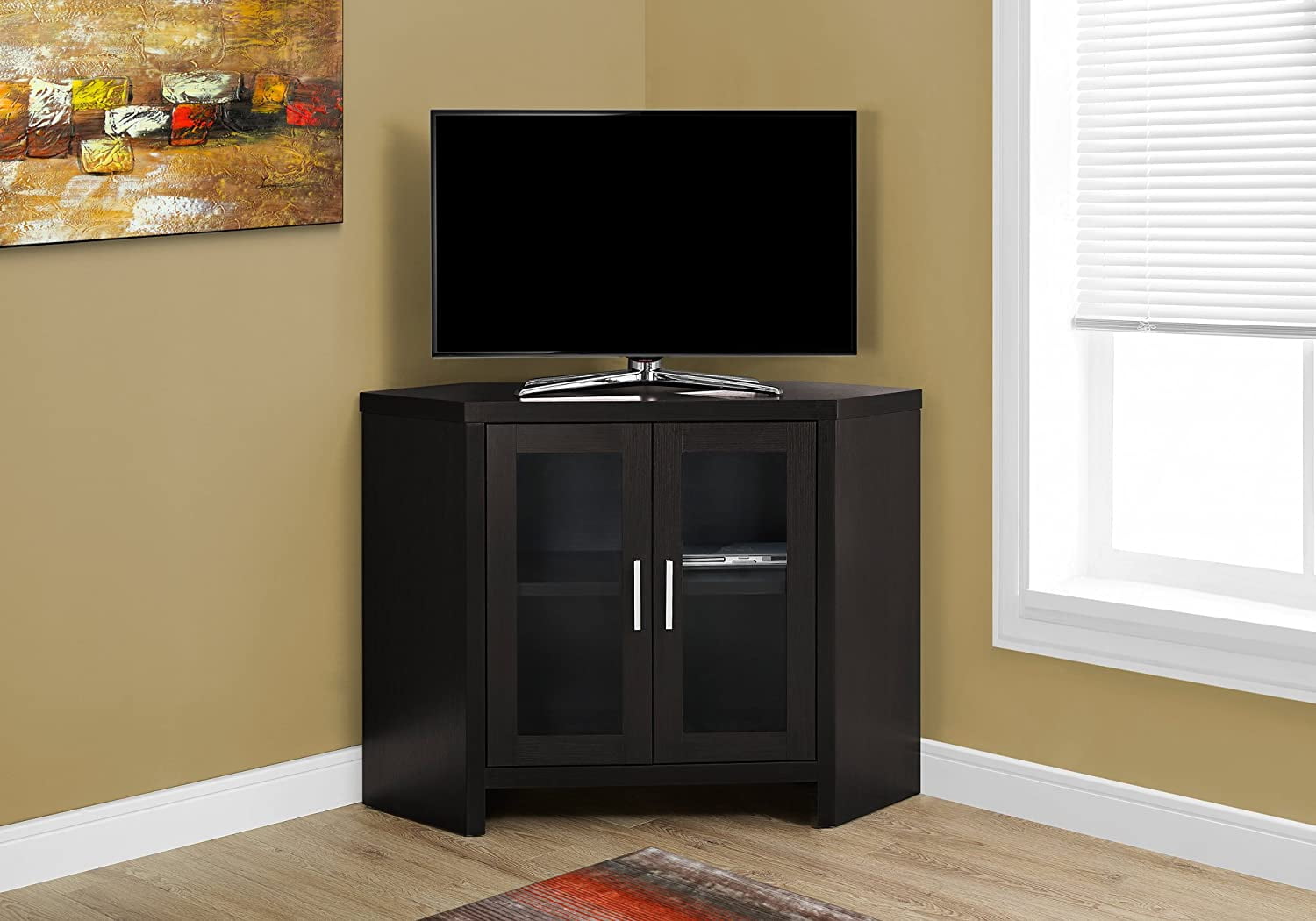 Monarch Tv Stand Cappuccino Corner With Glass Doors For TVs Up To 42"L ...