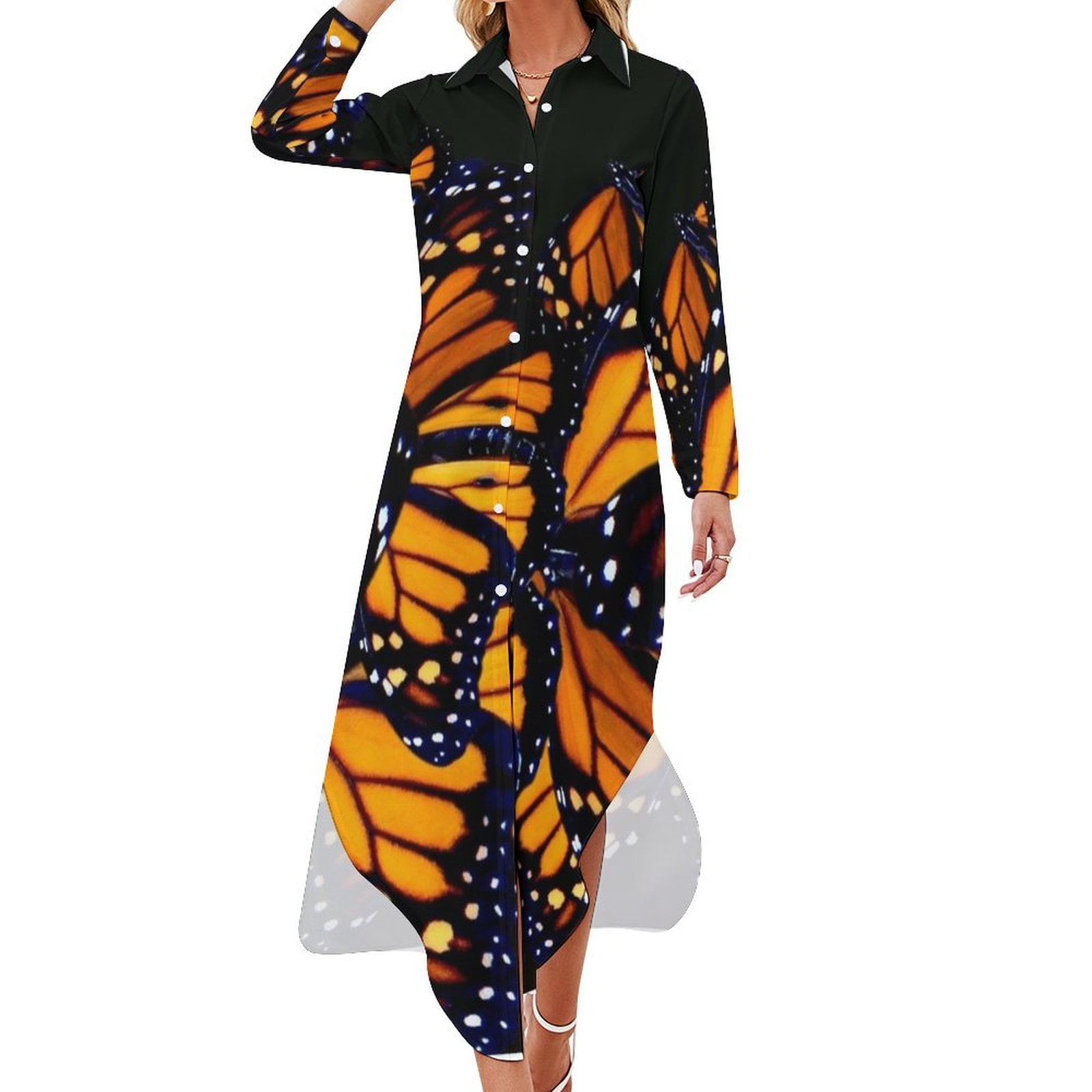 Monarch butterfly wing pattern Long Sleeved Shirt Dress elegant dresses ...