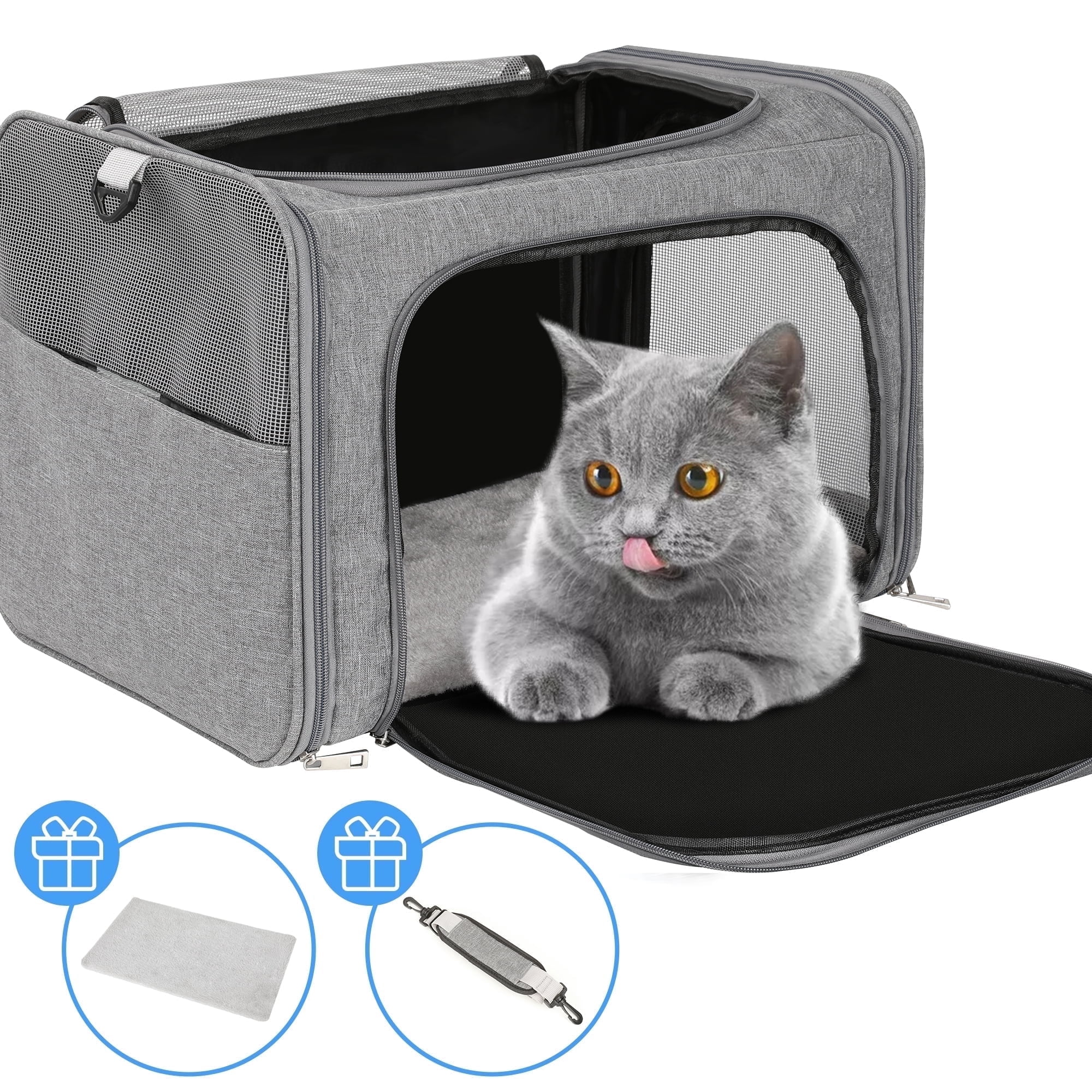 Monasem, Portable Cat Carrier, Gray, Up to 33 lbs, Soft-sided - Walmart.com
