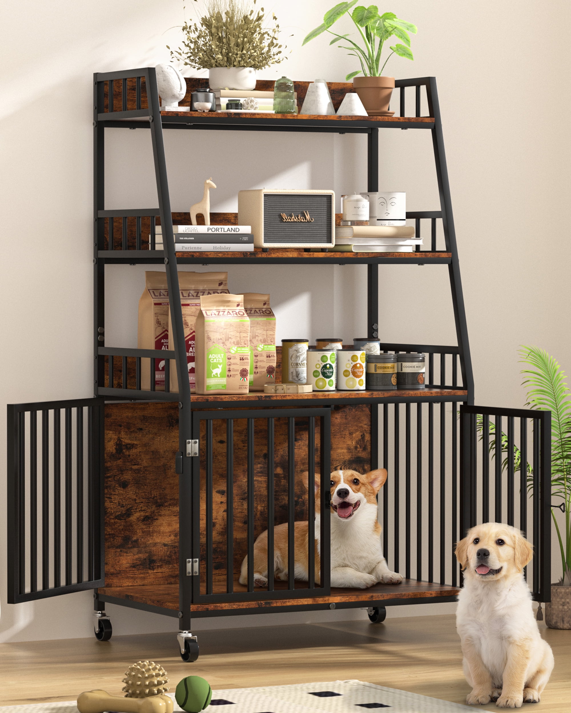 Monasem Wooden Dog Crate Furniture with Storage Shelves,Heavy Duty Dog ...